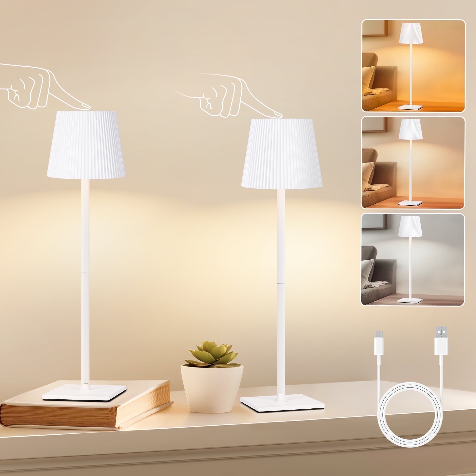 OUTON Touch Control Table Lamps for Living Room, 3-Way Dimmable ...
