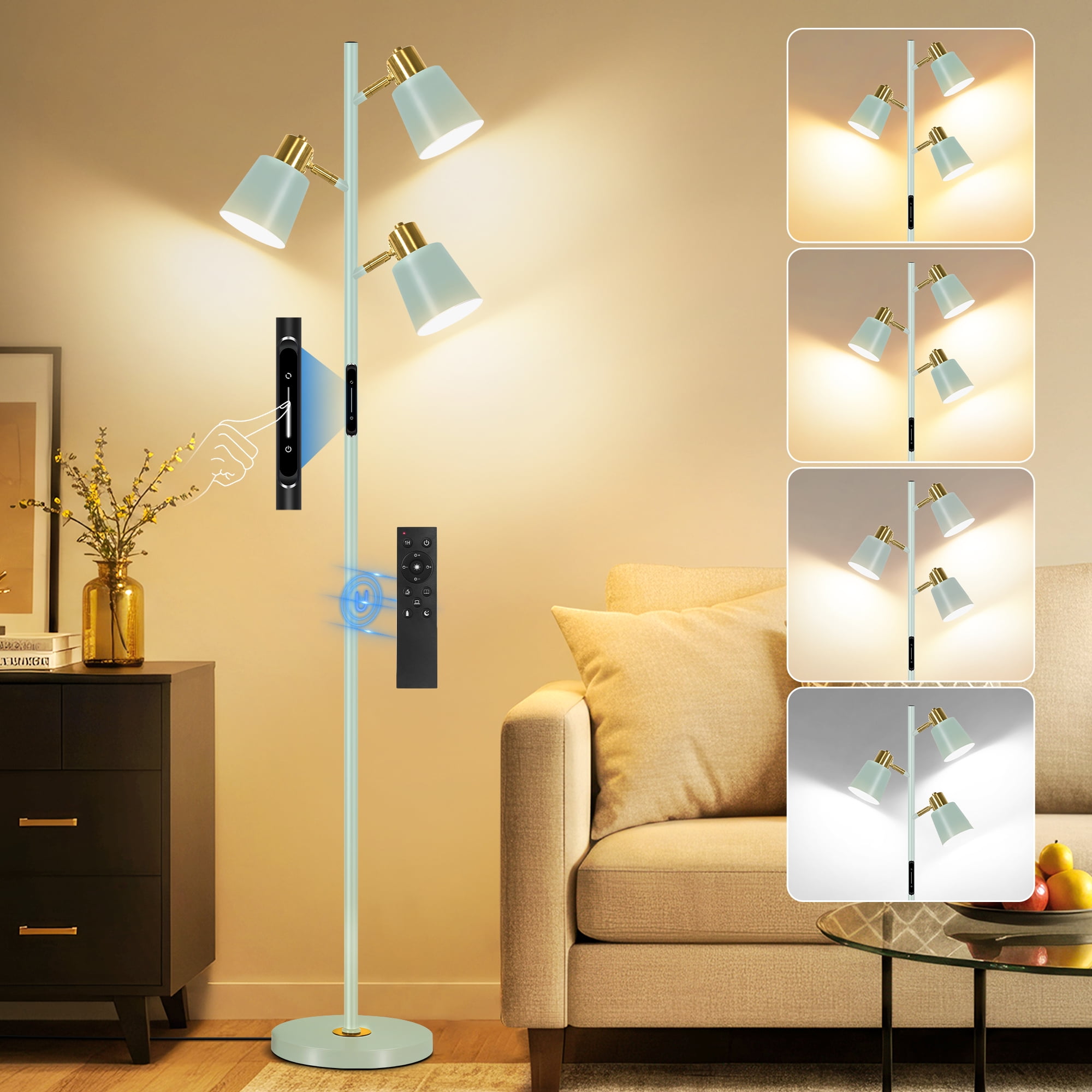 OUTON Tree Floor Lamp with 3 Adjustable Rotating Lights，Standing Tall ...