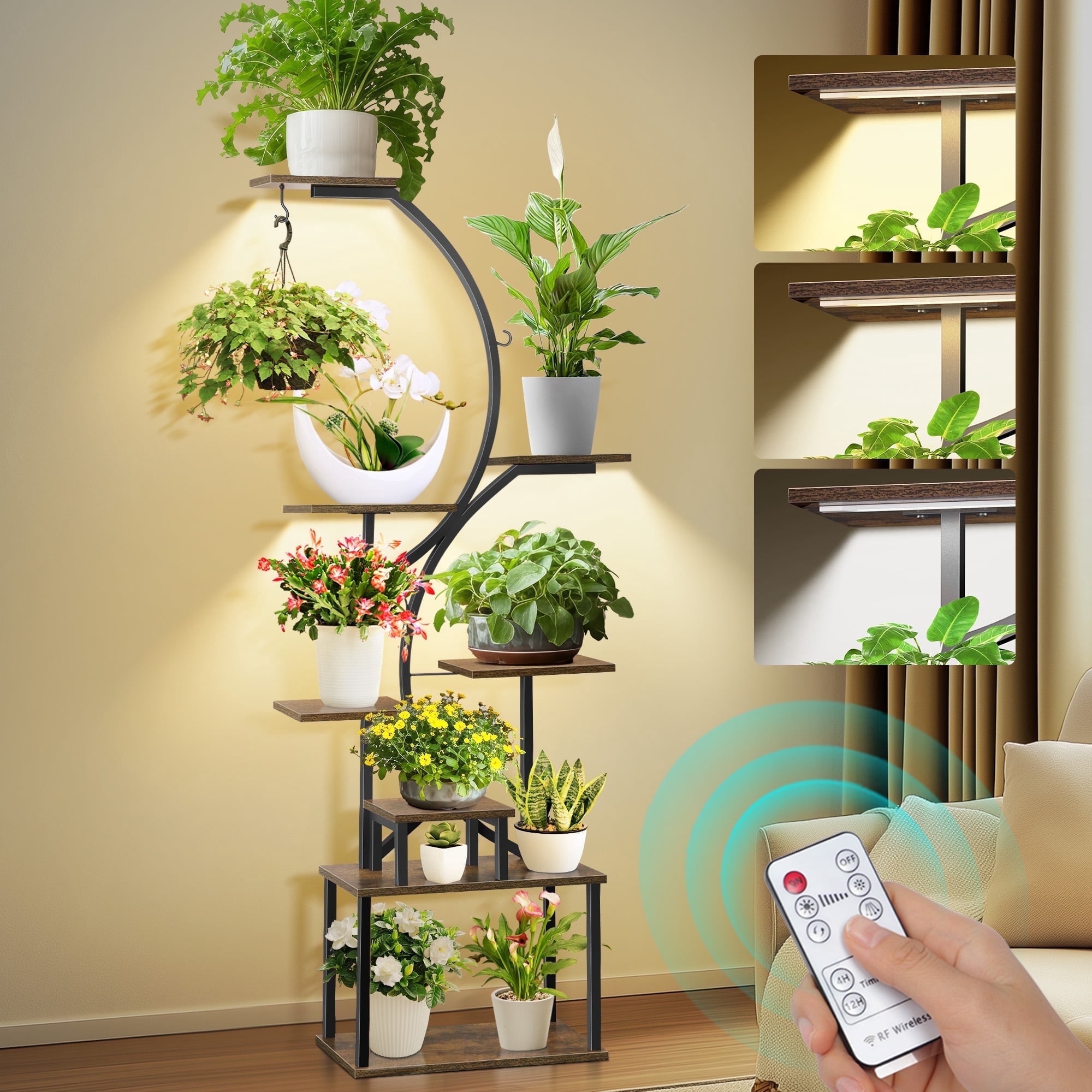 OUTONLIFE 65" Plant Stand with Grow Lights, 8-Tier Tall Indoor Plant ...