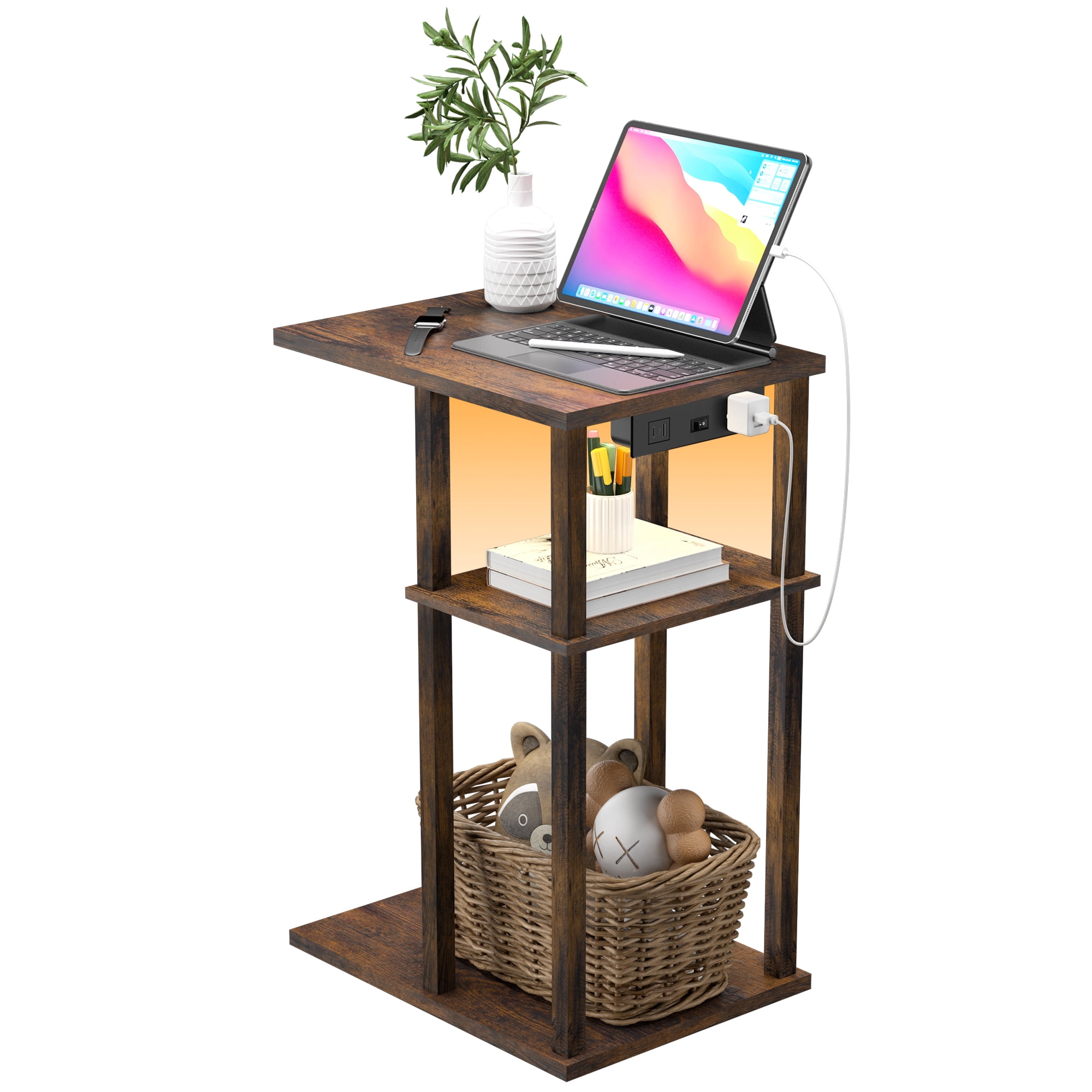 OUTONLIFE C Shaped End Table with Charging Station, Small Side Tables ...