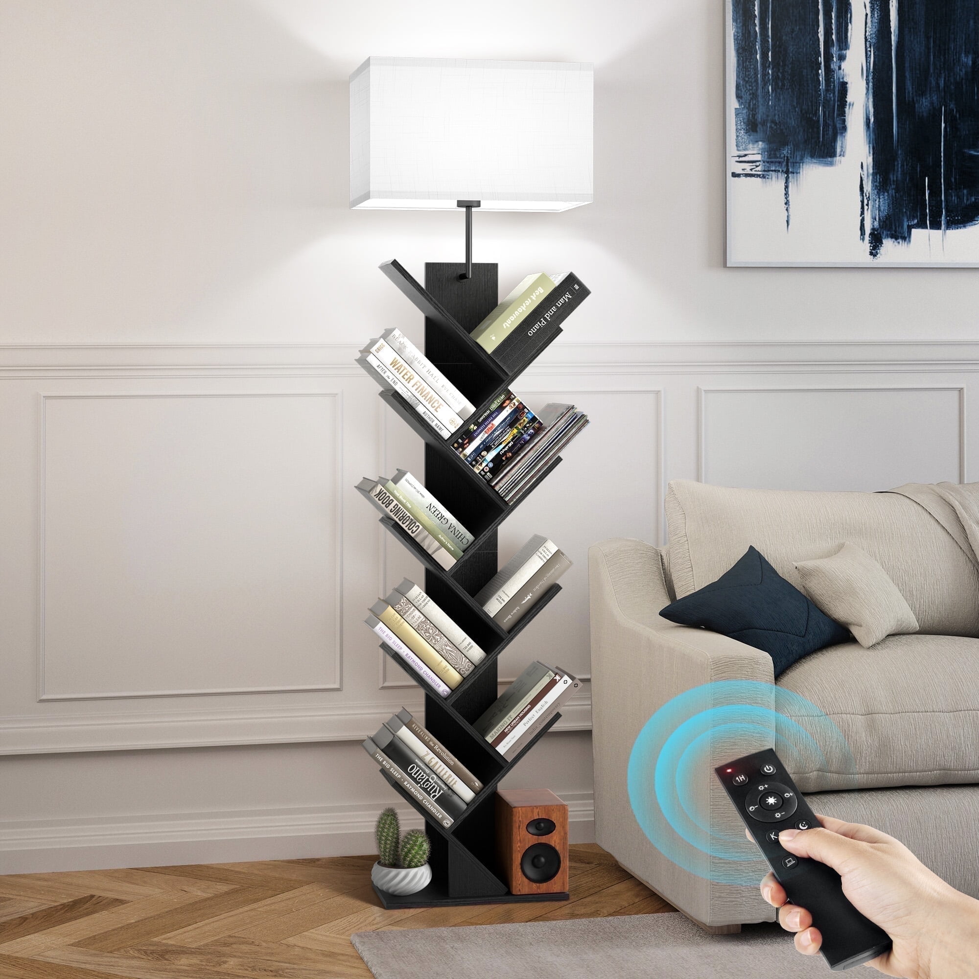 OUTONLIFE Floor Lamp with Remote,Tree Bookshelf with Light, 9-Tier ...