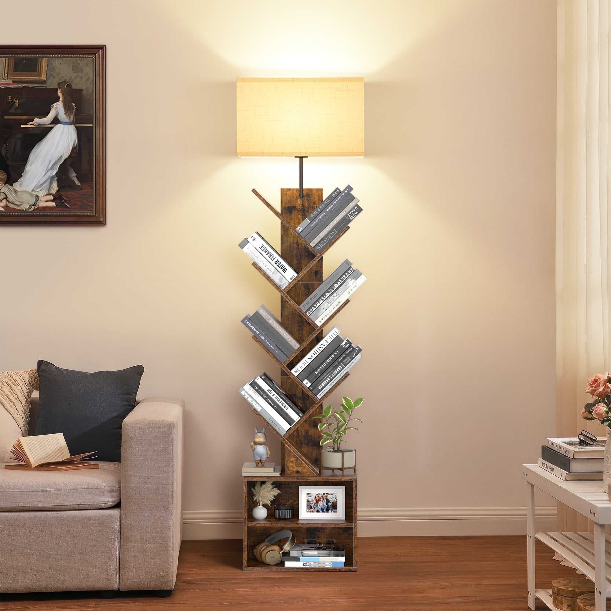 OUTONLIFE Floor Lamp with Remote,Tree Bookshelf with Light, 6-Tier ...