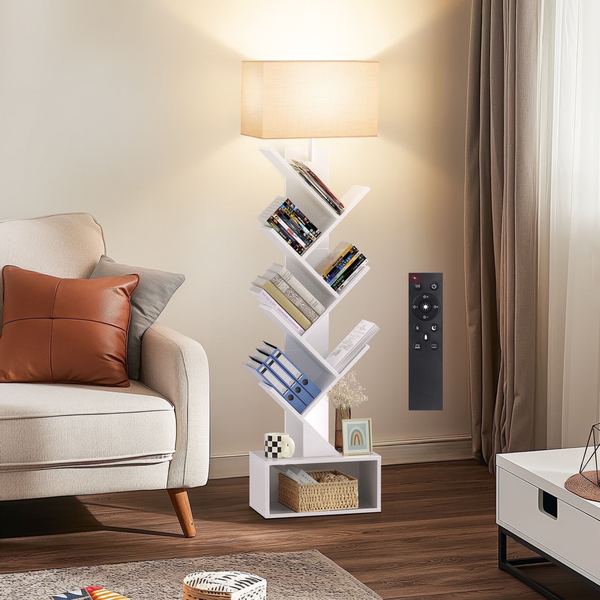 OUTONLIFE Floor Lamp with Remote, Tree Bookshelf with Light, 7-Tier ...
