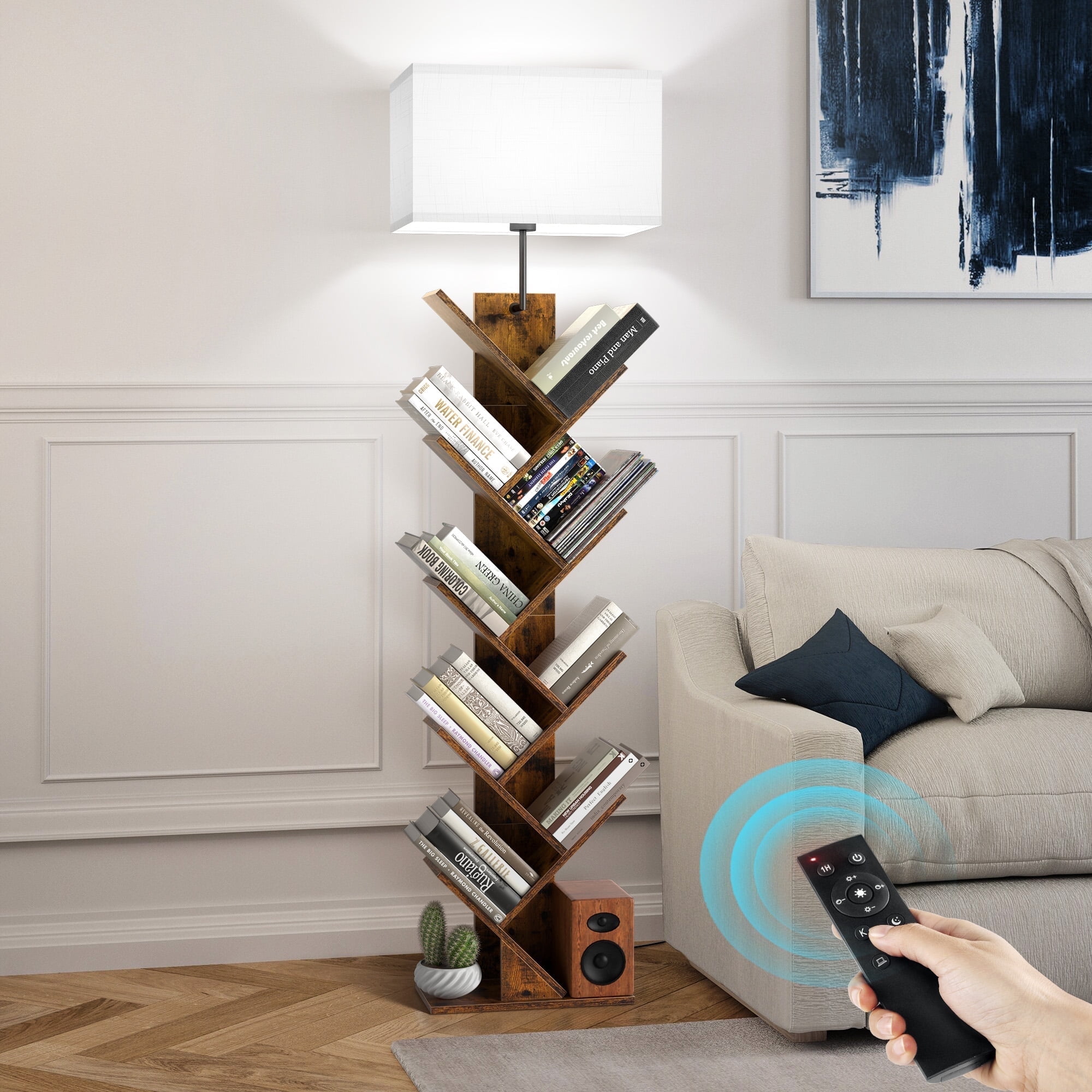 Free Shipping! OUTONLIFE Floor Lamp with Remote, 9-Tier Tree Bookshelf ...