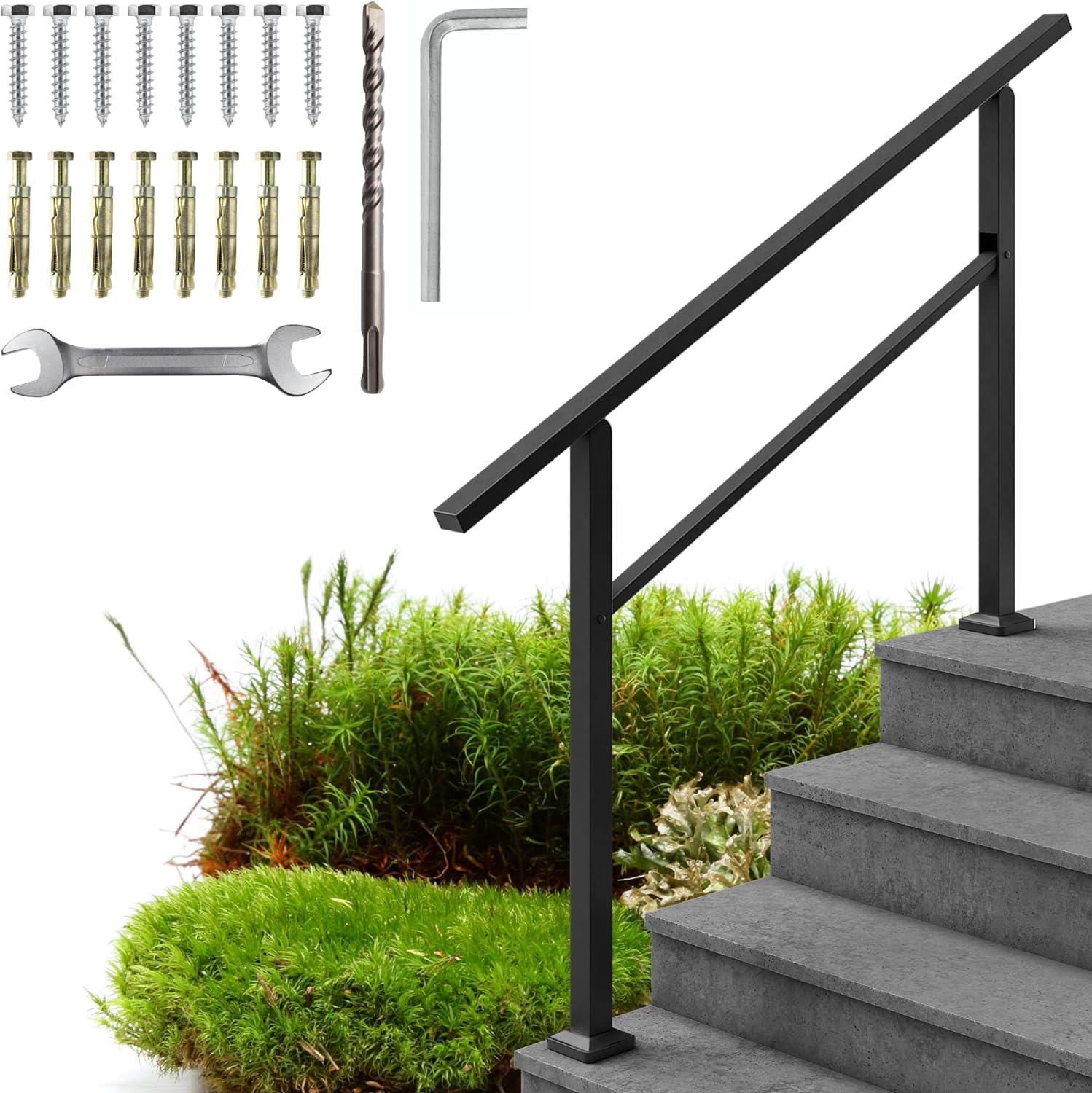 OUWI Handrails for Outdoor Steps - 1 to 4 Step Wrought Iron Stair ...