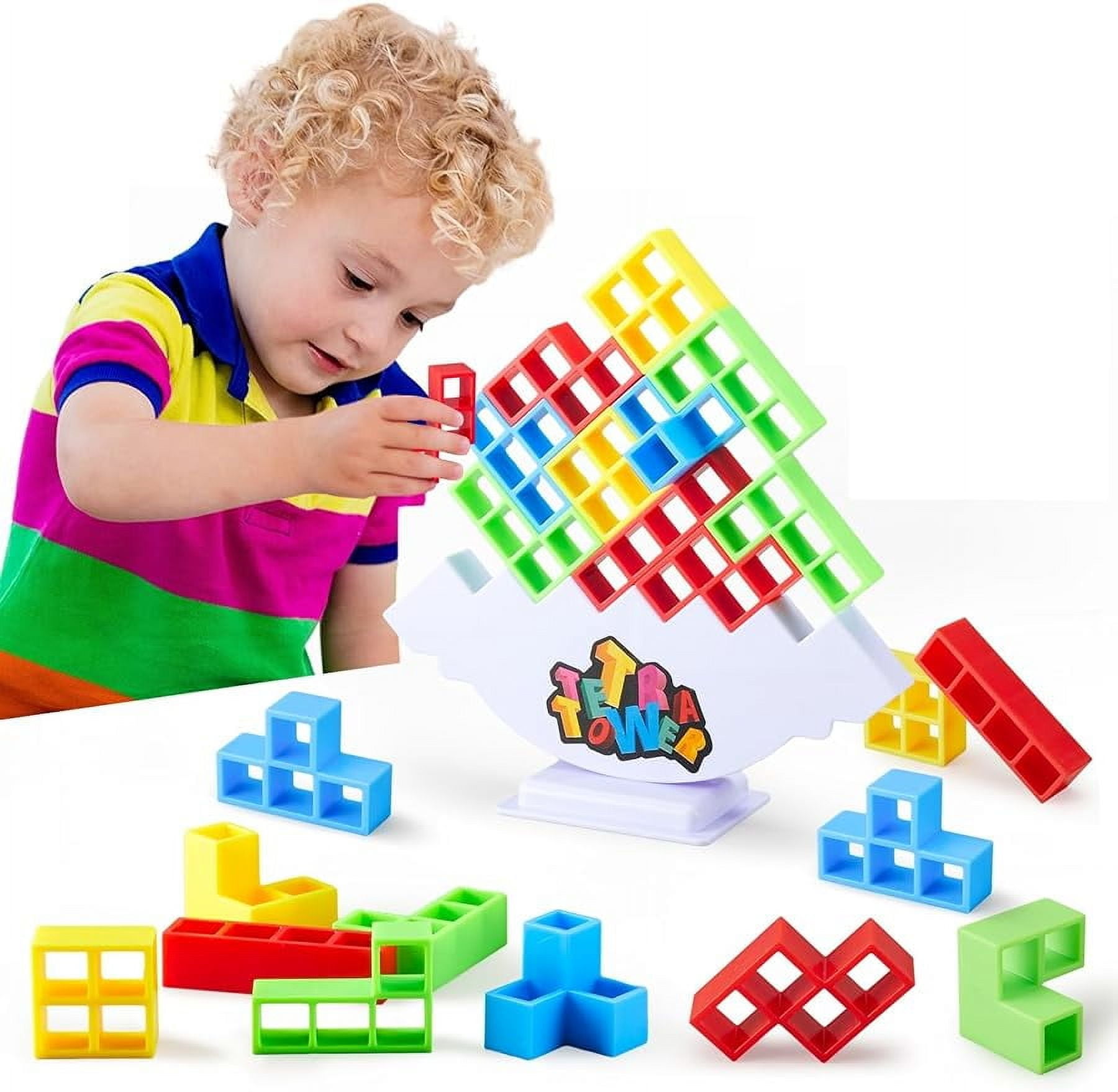 OUXIA 64 Pcs Tetris Tower Balance Stacking Blocks Game, Board Games for ...