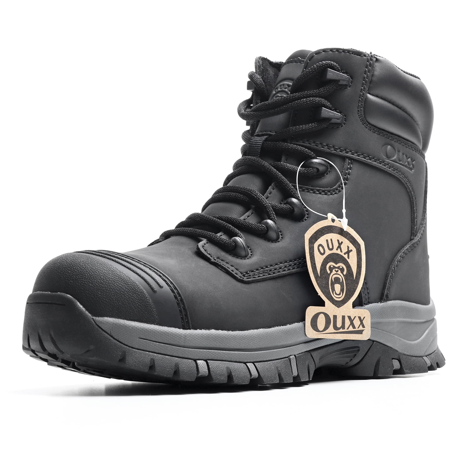 OUXX Work Boots for Men, Steel Toe Safety Boots with Side YKK Zipper ...