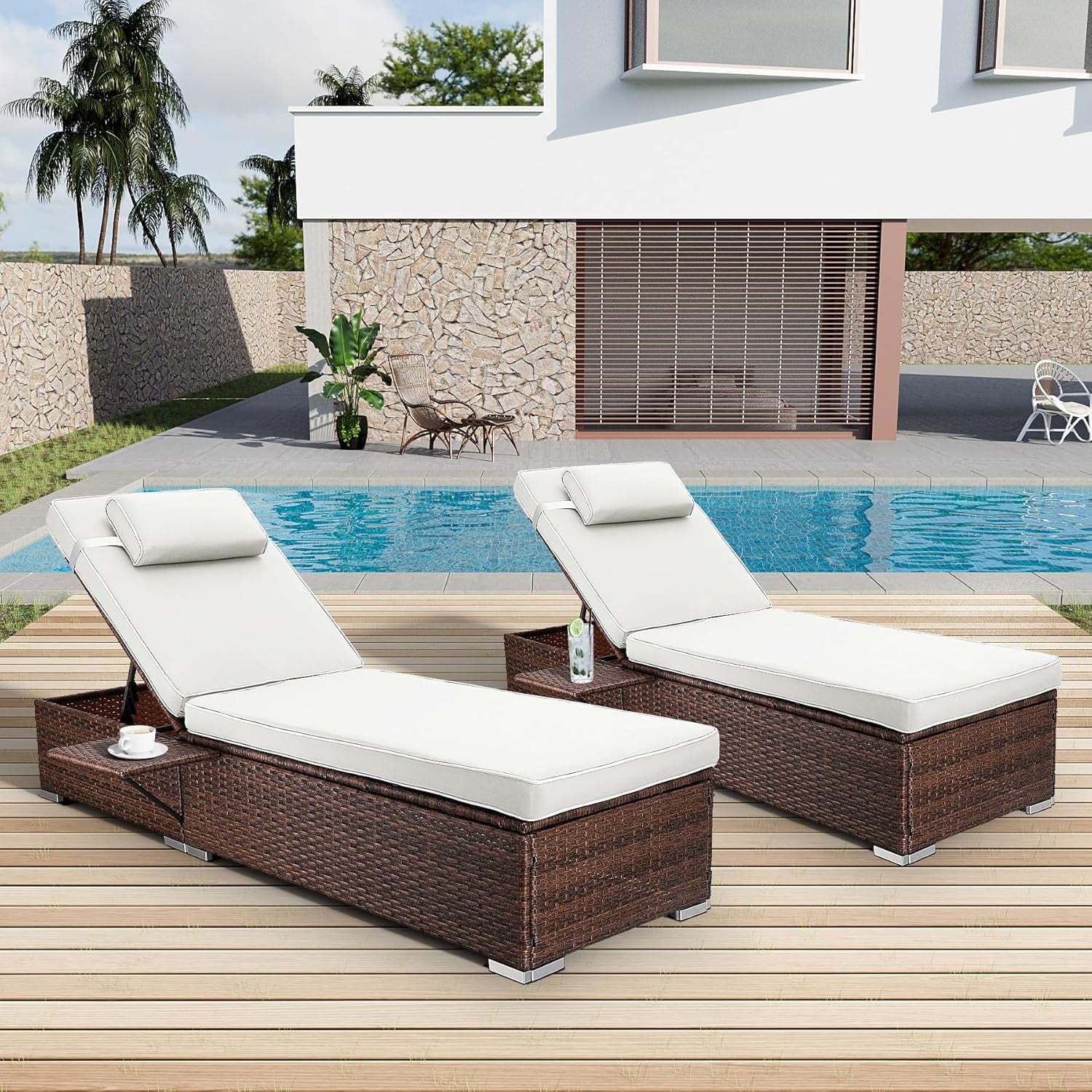 OUYESSIR Chaise Lounge Outdoor Wicker Lounge Chairs for Outside PE ...
