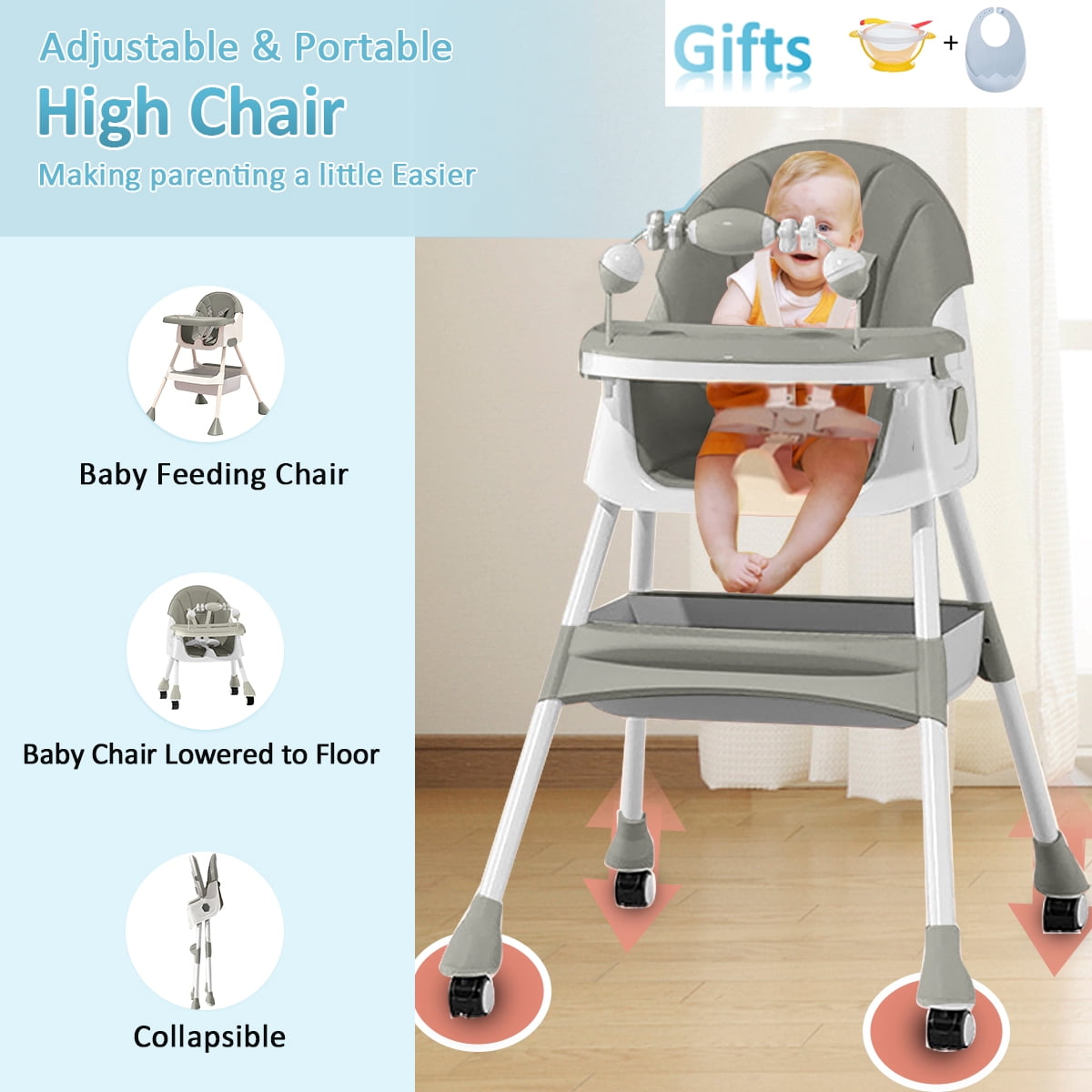 OUYI 4-in-1 Baby Highchair for 6-36 Months, 5-Point Safety, Convertible ...