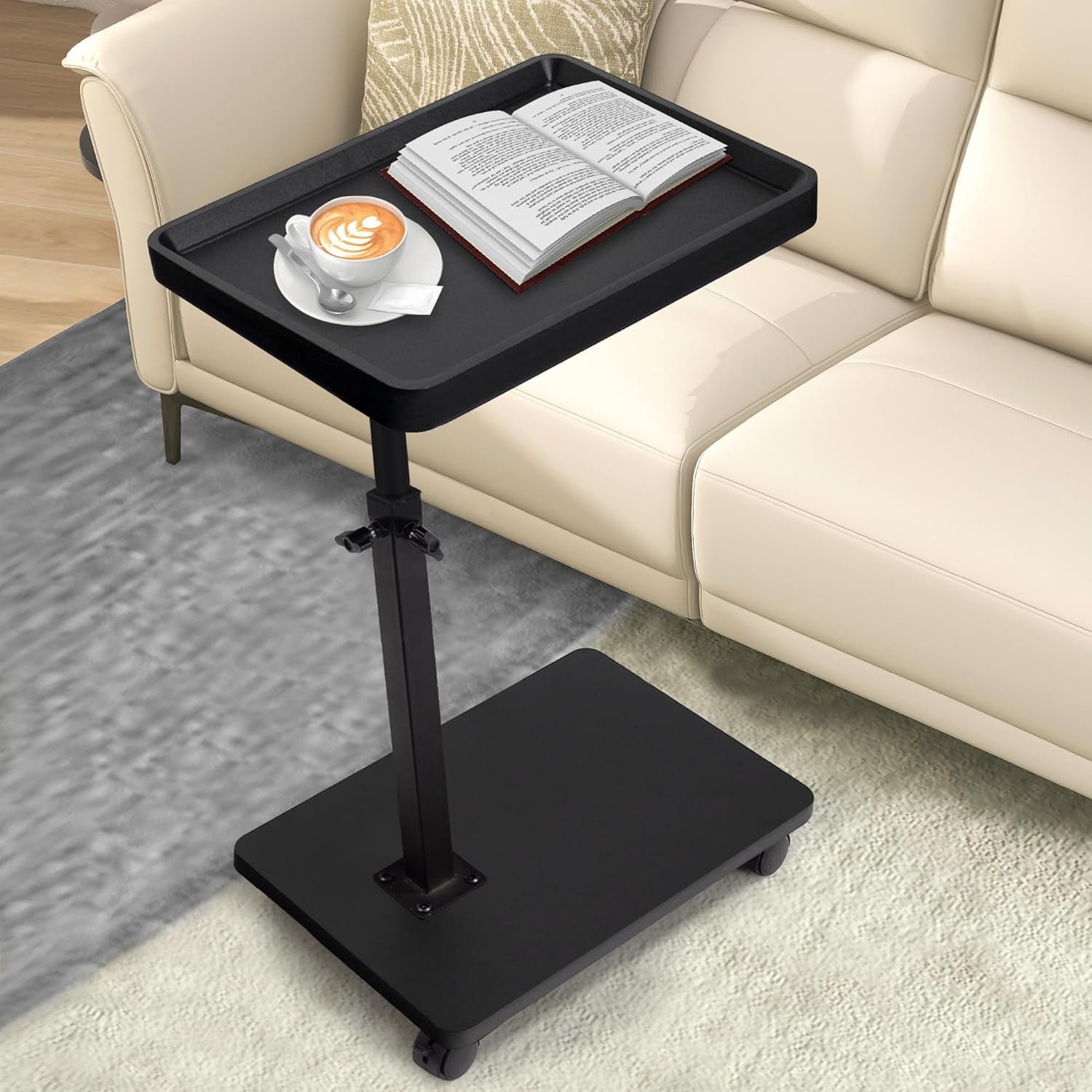 OUYI Adjustable Height Side Table: Durable MDF top, steel frame ...