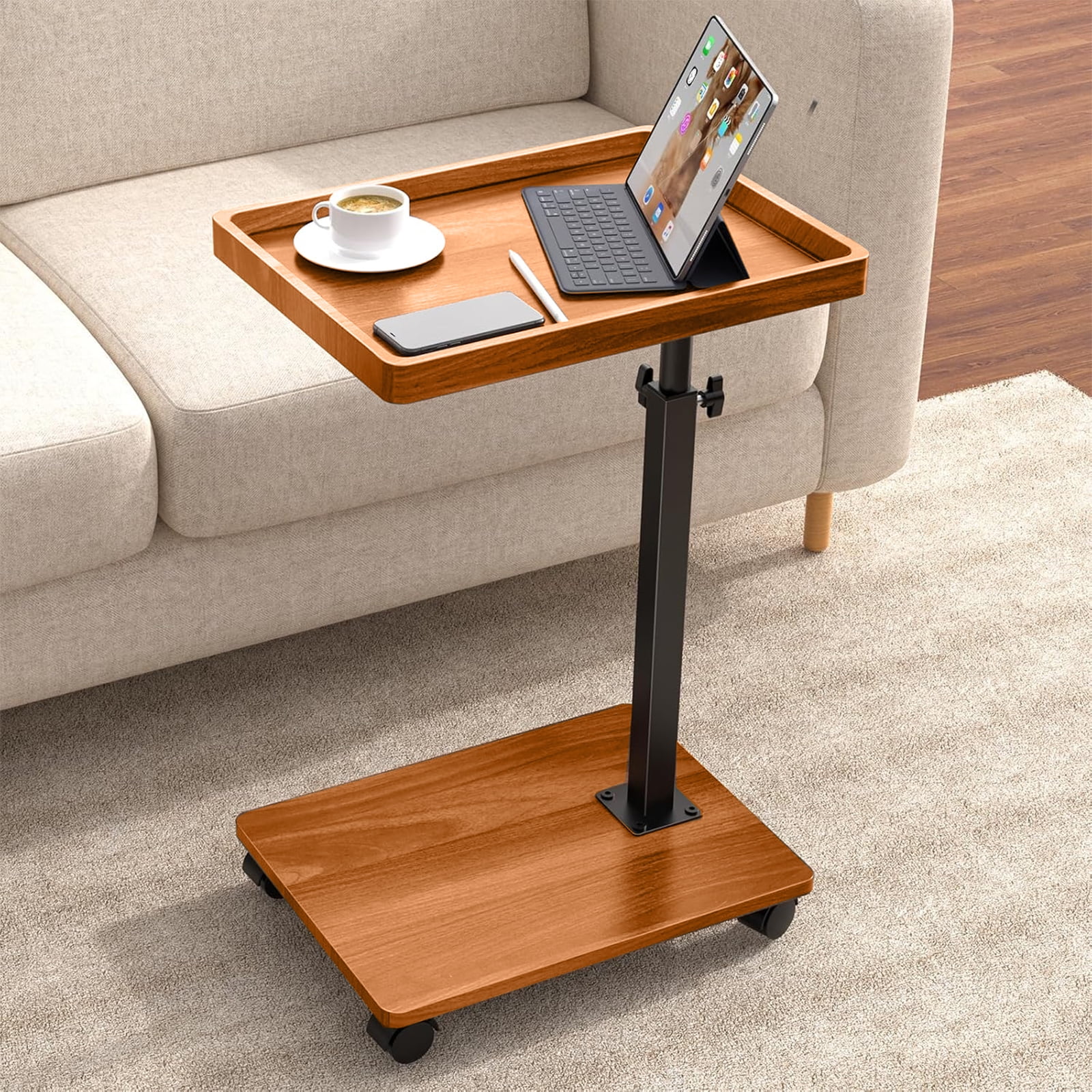 OUYI Adjustable Height Side Table: Durable MDF Top, Steel Frame ...