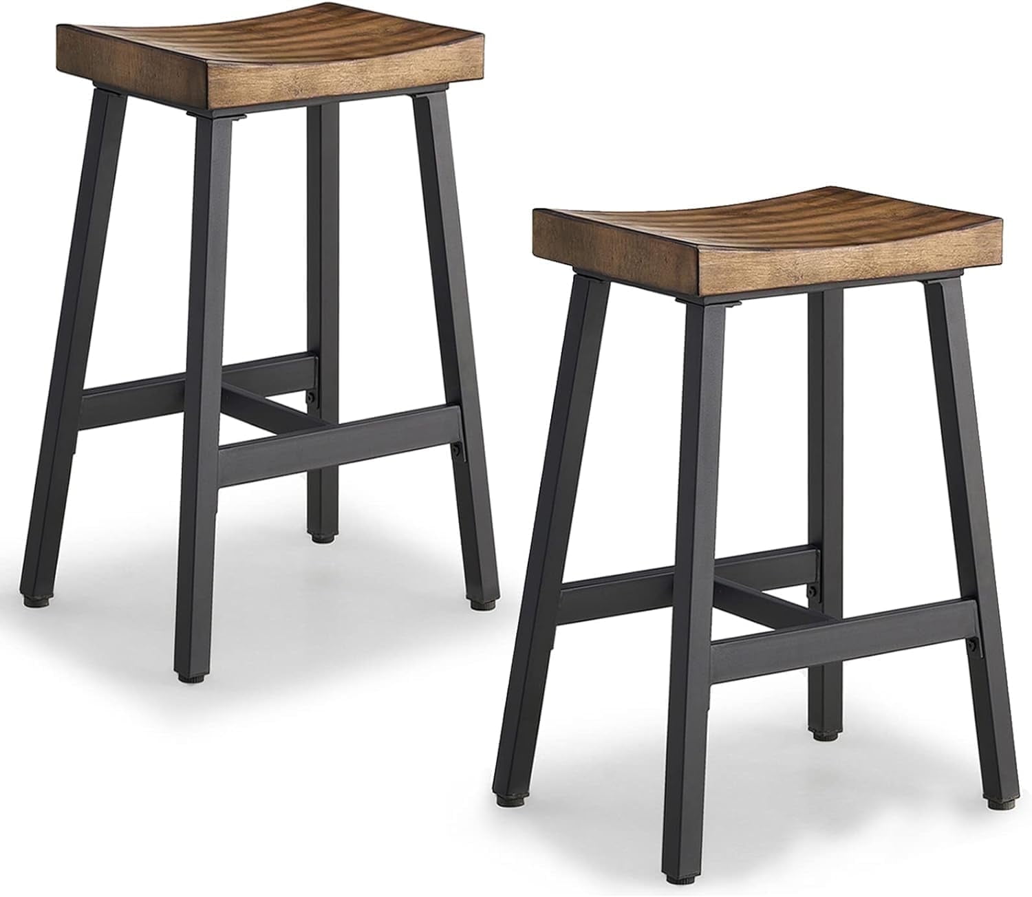 OUllUO 25" Solid Wood Bar Stools Set of 2, Backless Counter Height ...