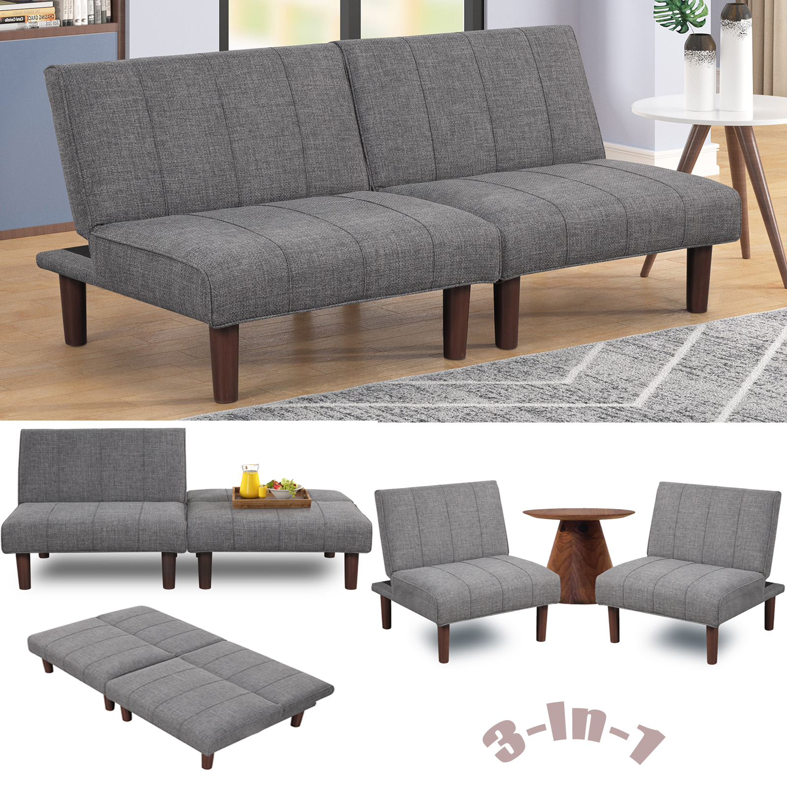 Burnt Orange Futon Couch, Hawaiian Hibiscus Pattern with Swirls and ...