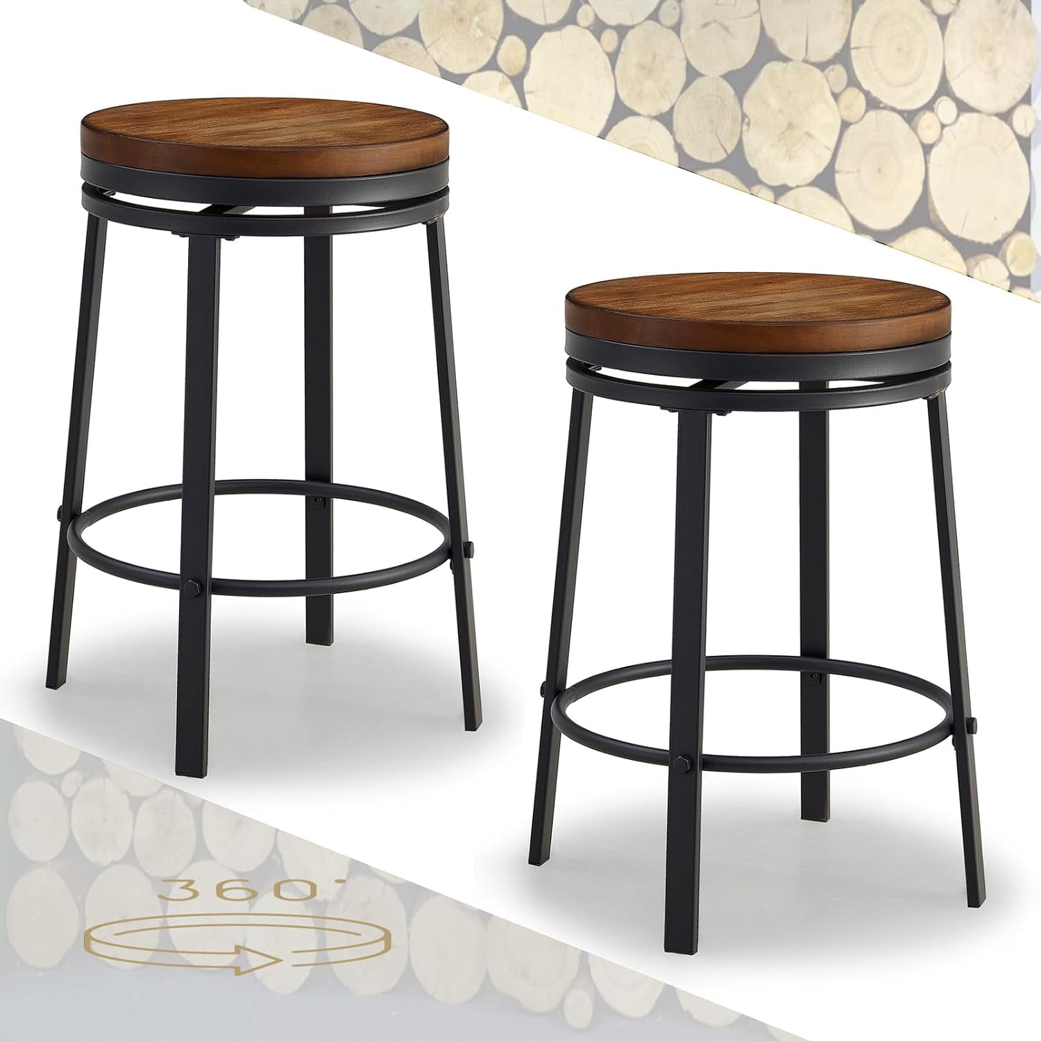 OUllUO Swivel Bar Stools Set of 2, 24" Counter Height Stools, Backless ...