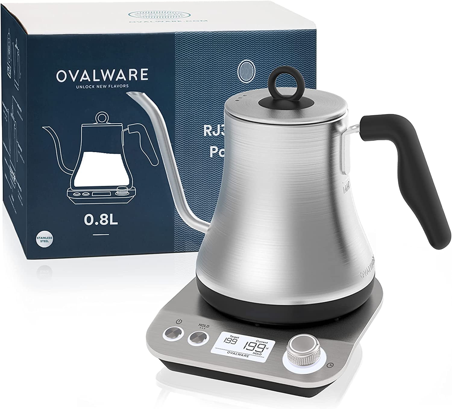OVALWARE Electric Pour Over Gooseneck Kettle 0.8L, Variable Temperature ...