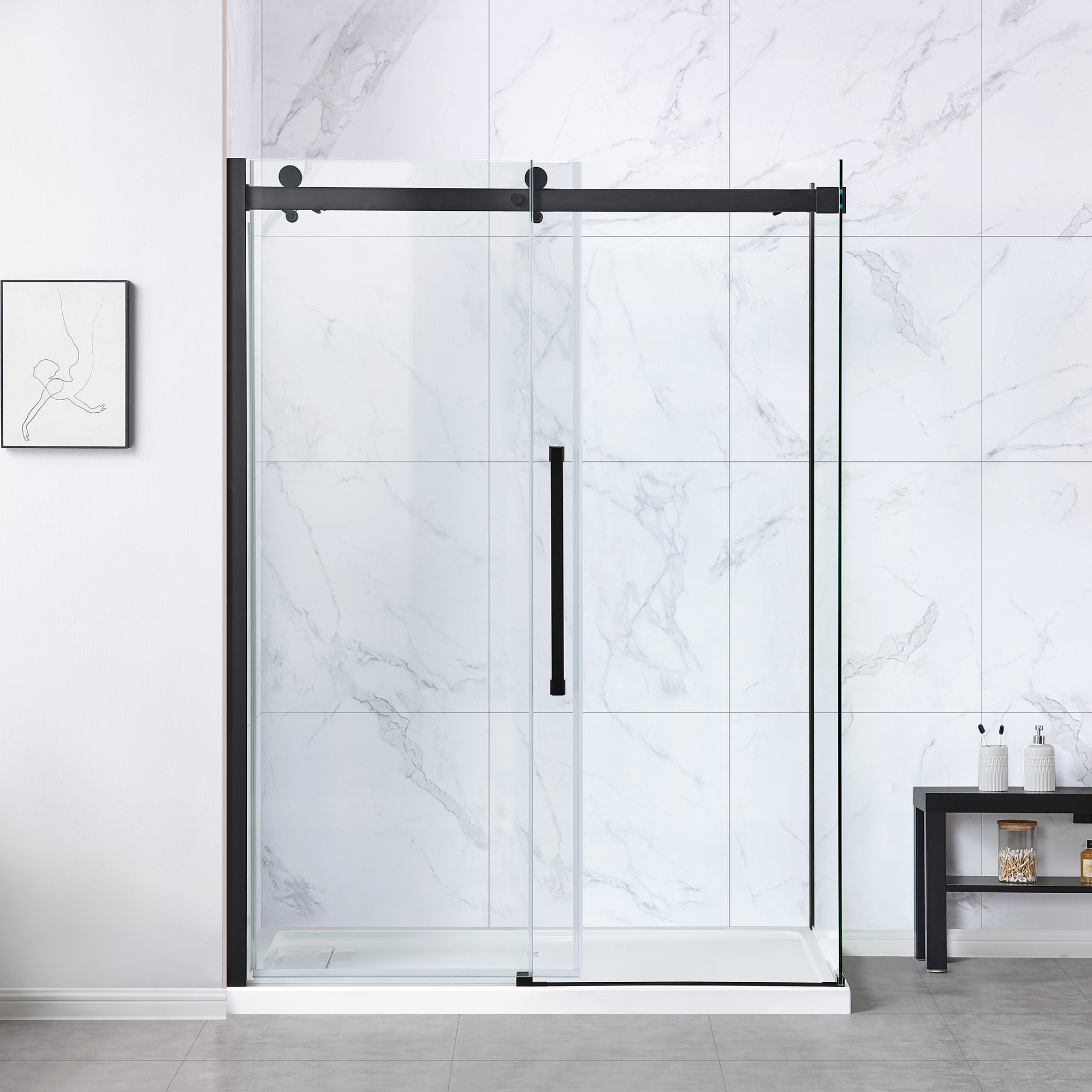 OVE Decors Bel Soft-Close Matte Black 3-Piece 60" Base/Door Rectangular ...