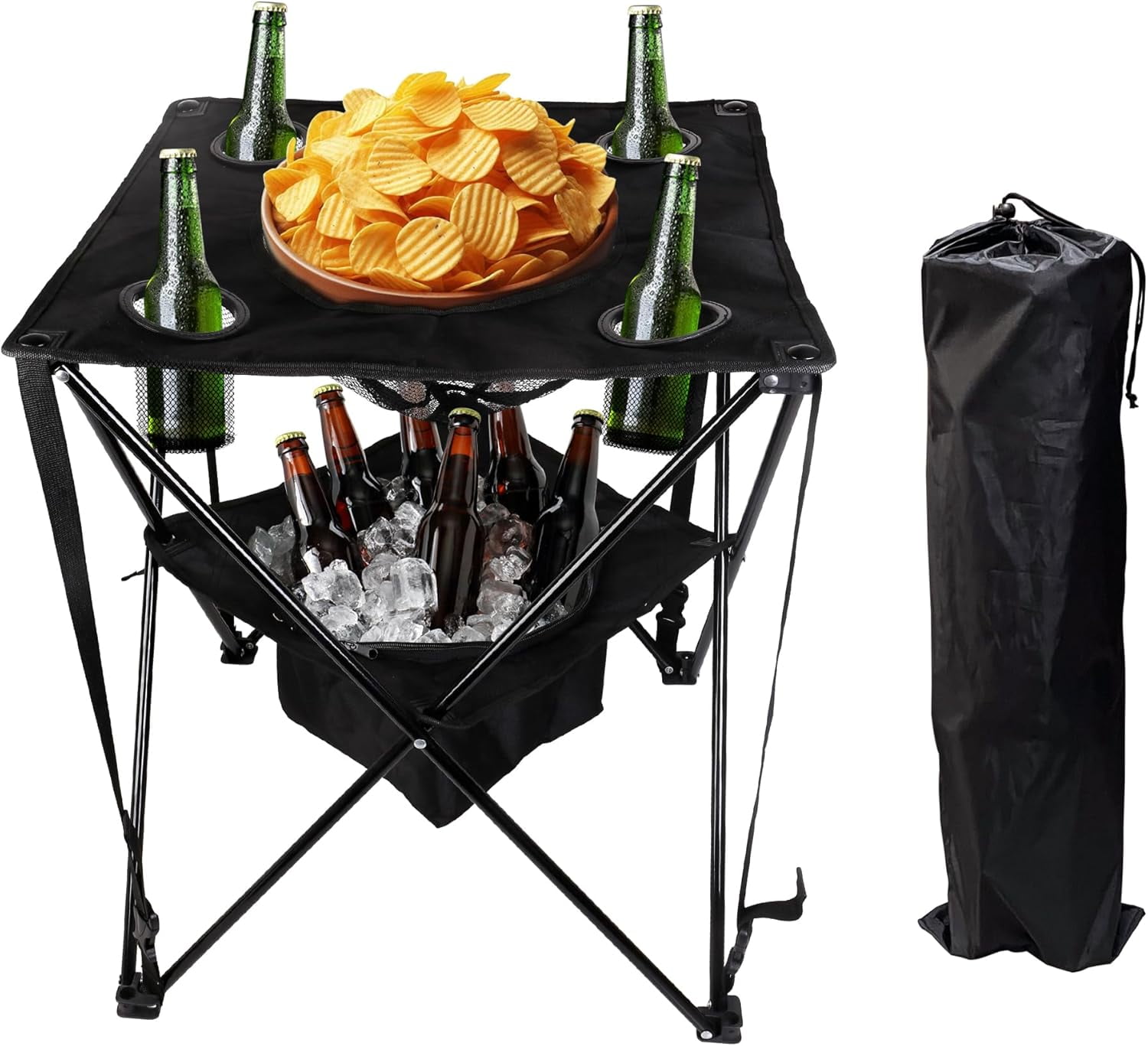 OVENTE Collapsible Folding Camping Table with Insulated Cooler, 4 Cup ...