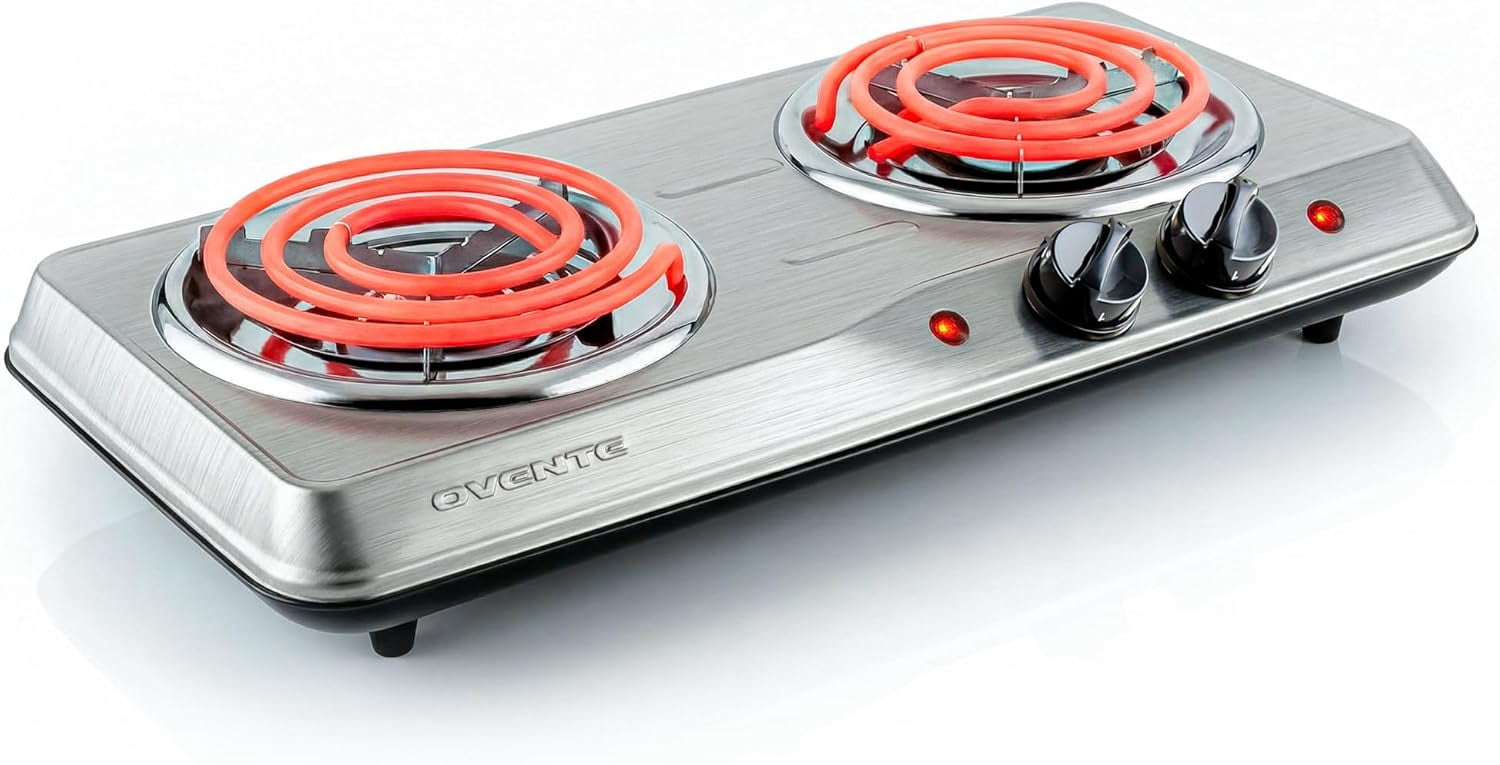 OVENTE 1700W Electric Double Coil Burner, Stainless Steel Hot Plates ...
