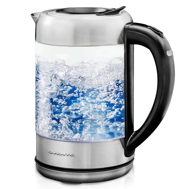 OVENTE Electric Glass Hot Water Kettle, 1.7 Liter, Blue LED Light ...