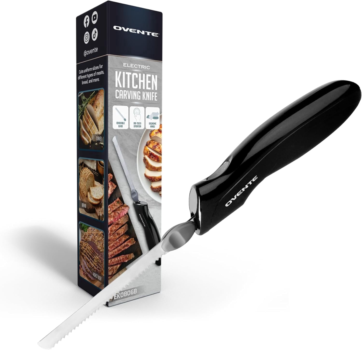 OVENTE Electric Knife with Serrated Stainless Steel Blade, Safety Lock ...