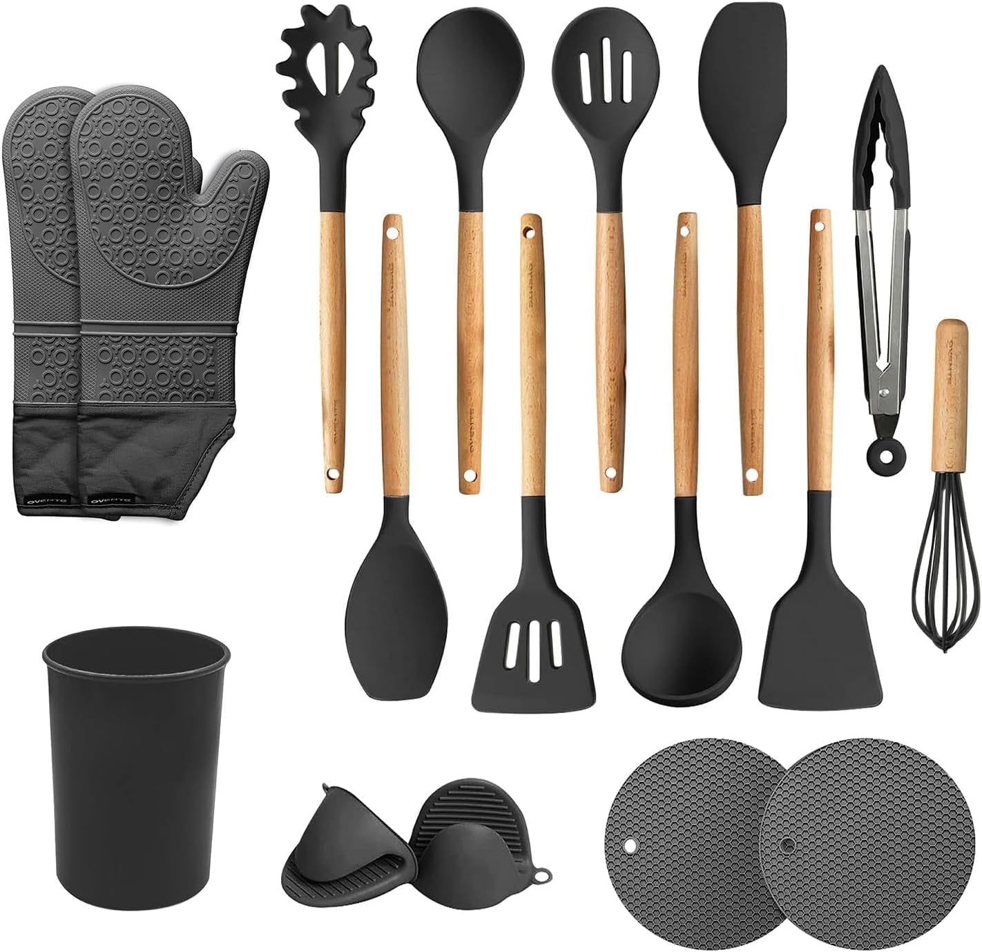 OVENTE Silicone Kitchen Cooking Utensils Set, 17pcs Heat Resistant ...