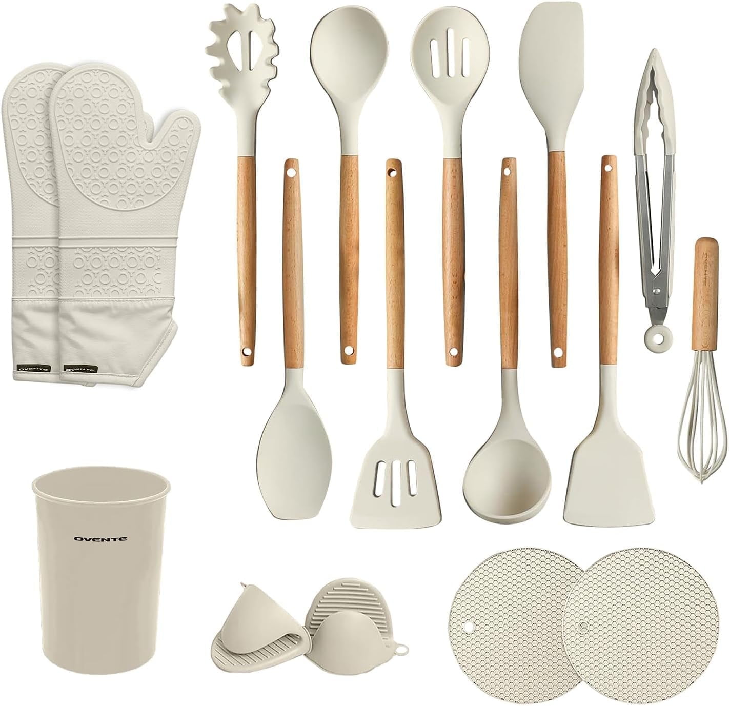 OVENTE Silicone Kitchen Cooking Utensils Set, 17pcs Heat Resistant ...
