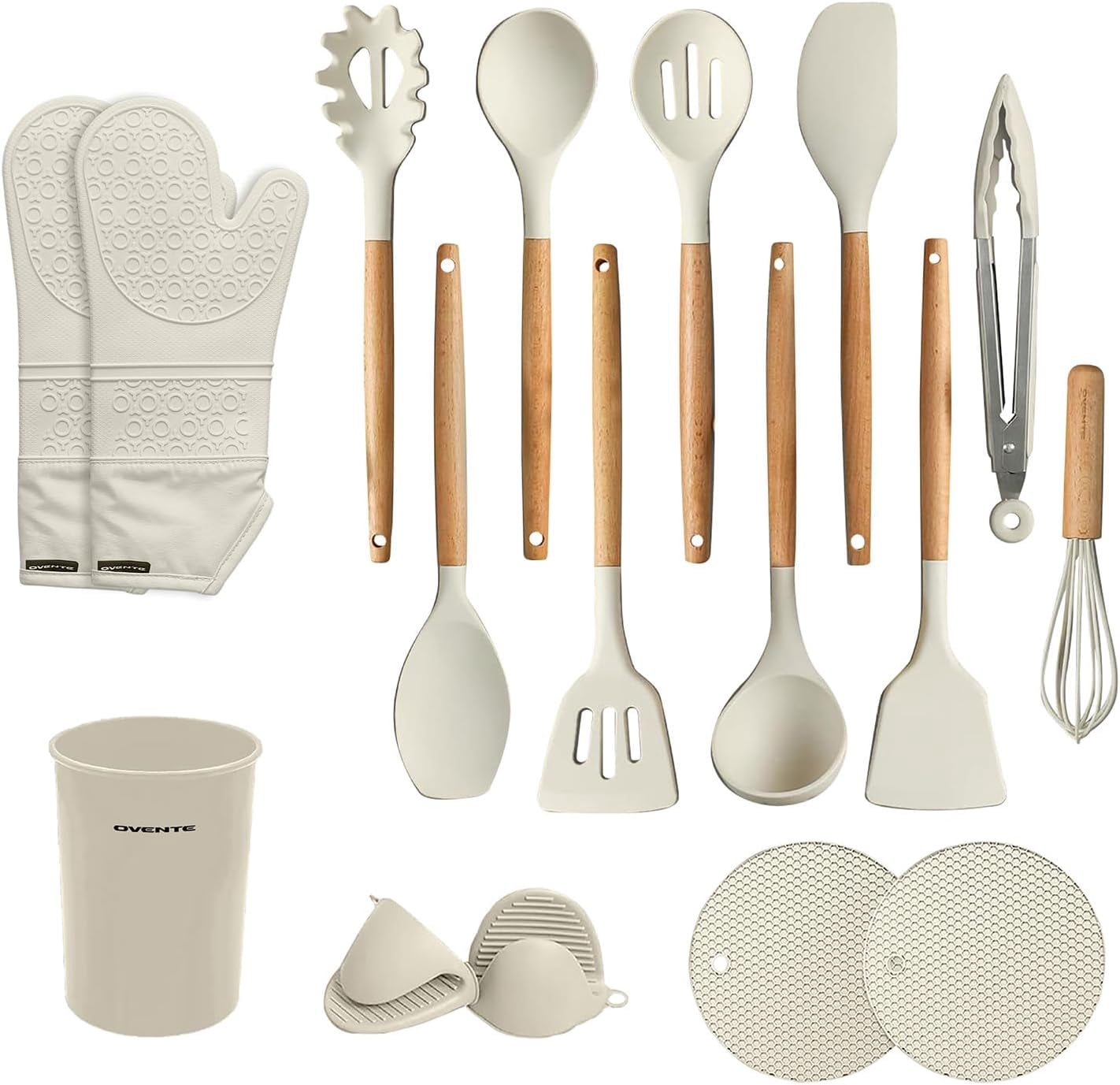 OVENTE Silicone Cooking Utensils Set 17pcs Heat Resistant Kitchen Tools ...