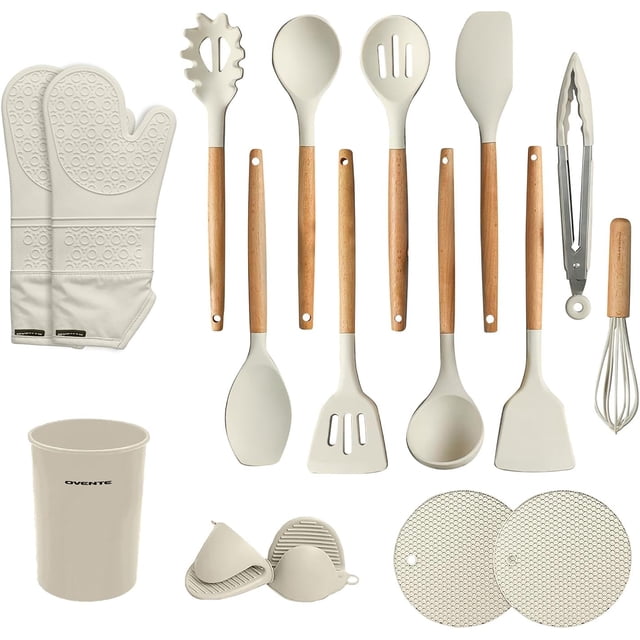 OVENTE Silicone Cooking Utensils Set 17pcs Heat Resistant Kitchen Tools ...