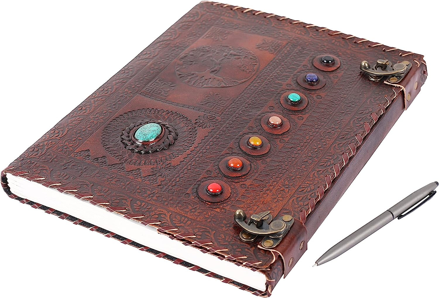 OVERDOSE Tree with 8 Stone Vintage Leather Journal - Handmade Antique ...