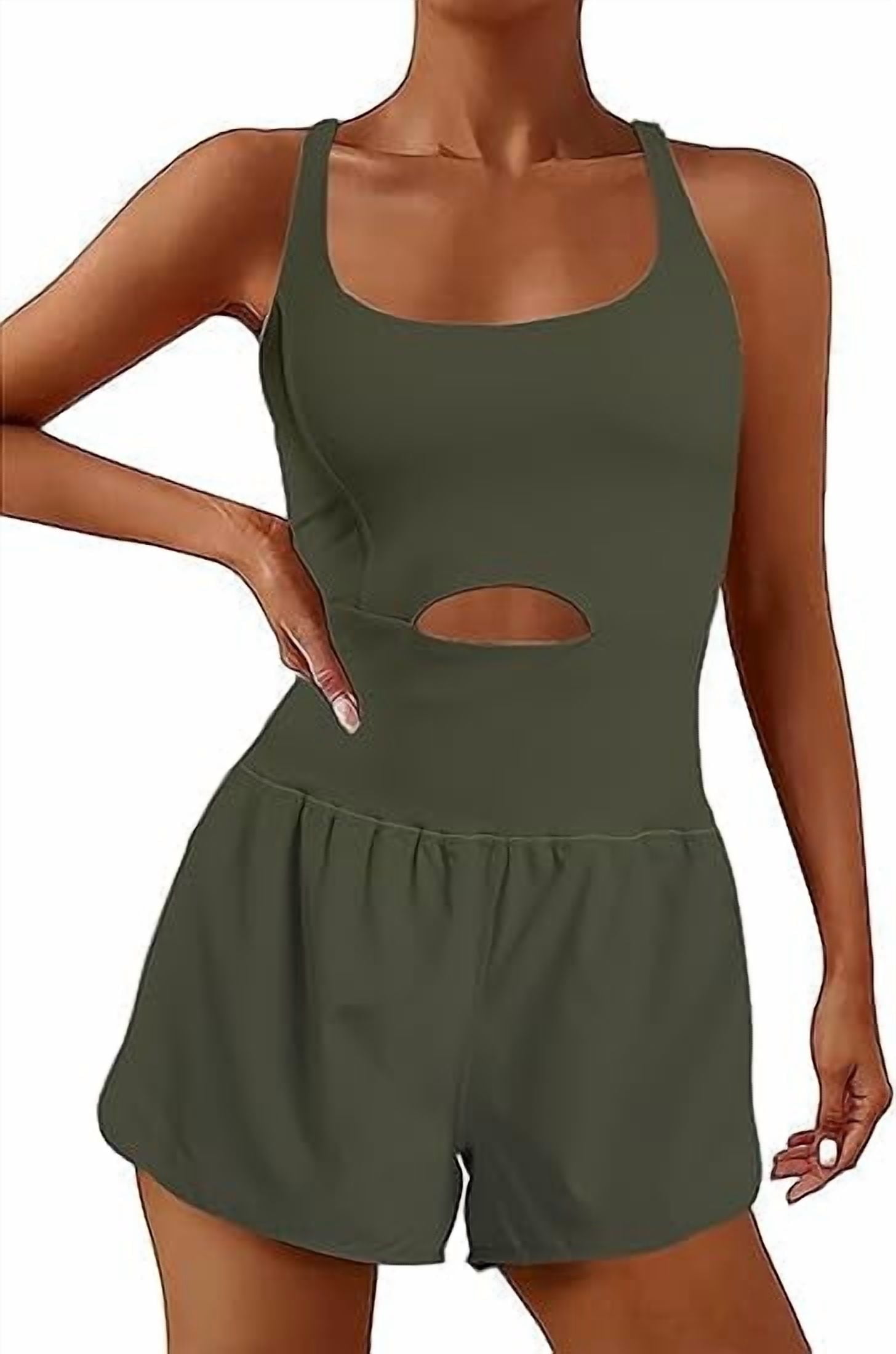 OVESPORT Womens Workout Rompers Running Outfits Padded Bra Tennis ...