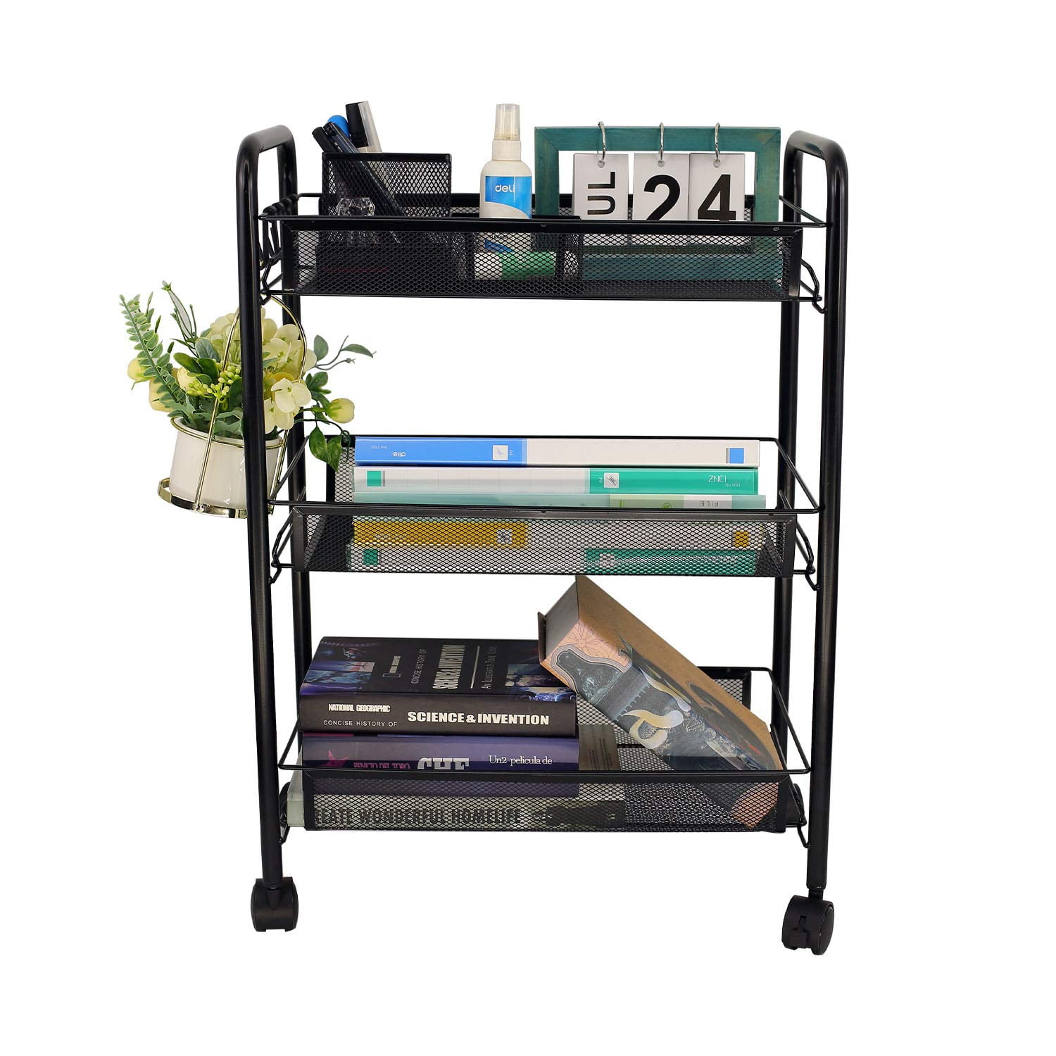 OVICAR Mesh Wire 3 Tier Rolling Cart, Kitchen Storage Utility Cart ...