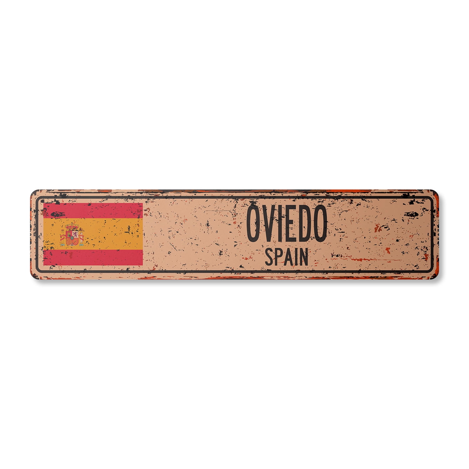 OVIEDO SPAIN Vintage Plastic Street Sign Spaniard flag city country ...