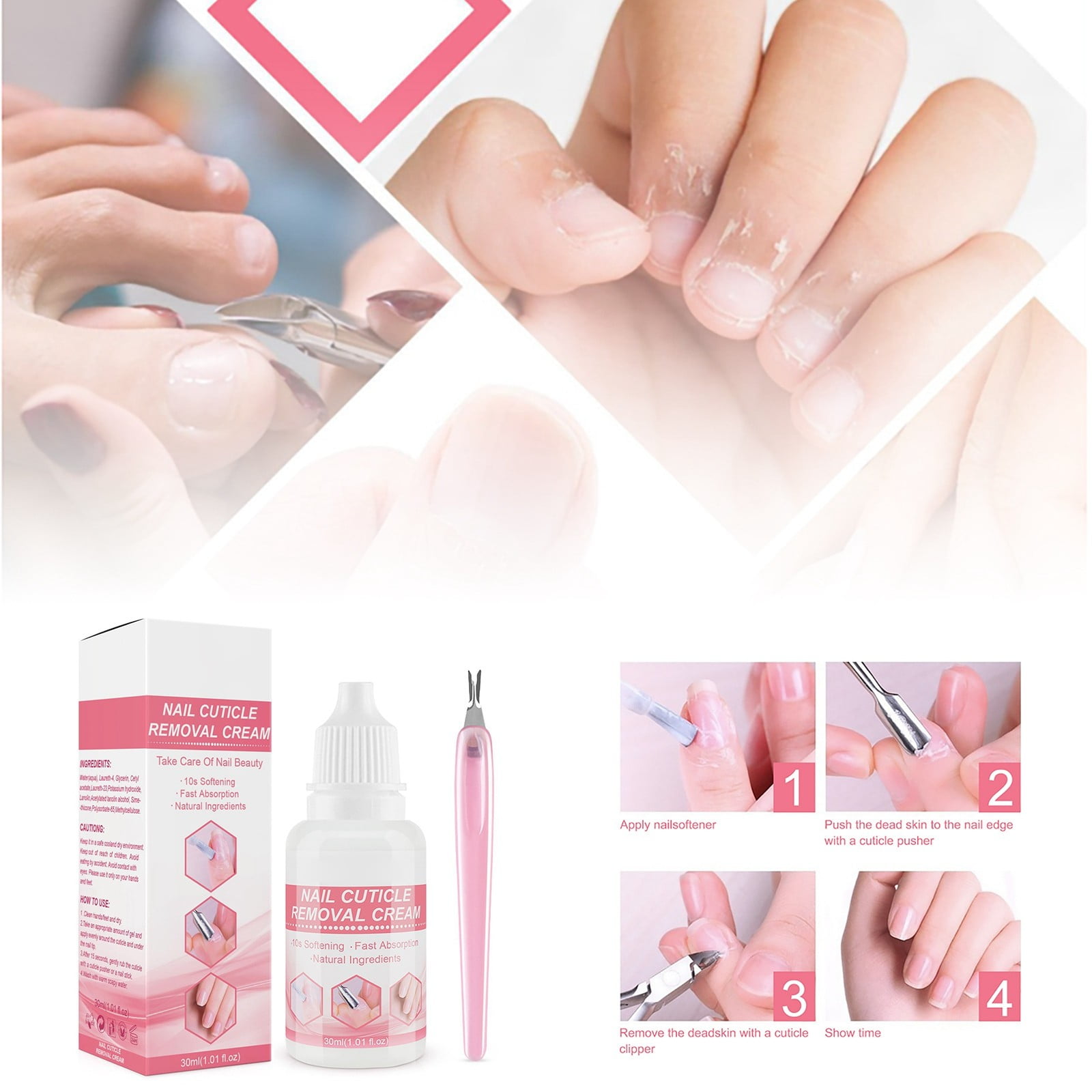 OVINYER Cuticle Remover Exfoliating Softening Tool Set Nail Toe Nail ...