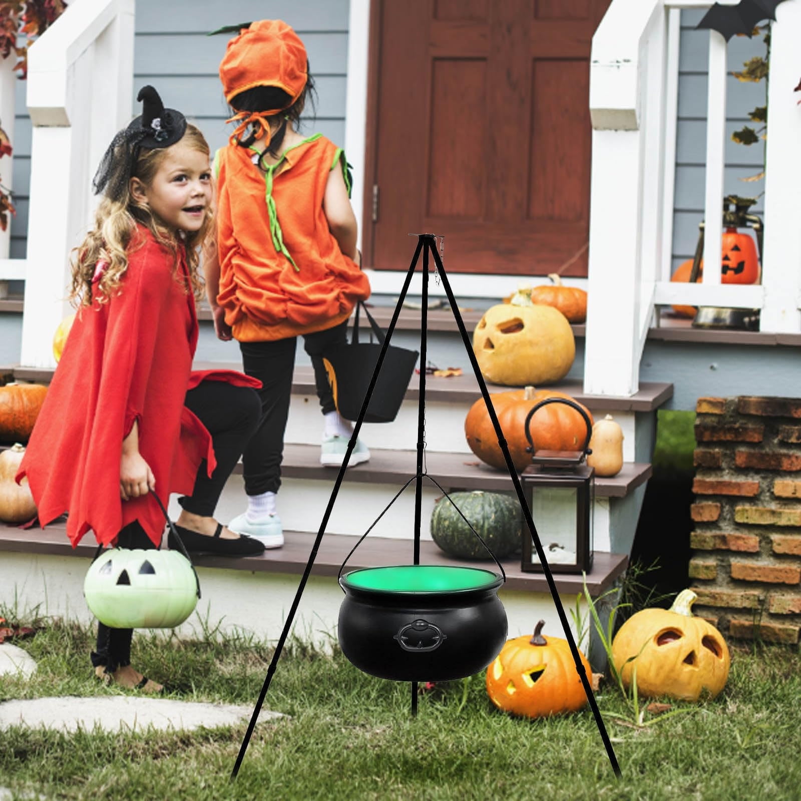 OVINYER Decor Outdoor Cauldron Large Cauldron On Tripod With Lights ...