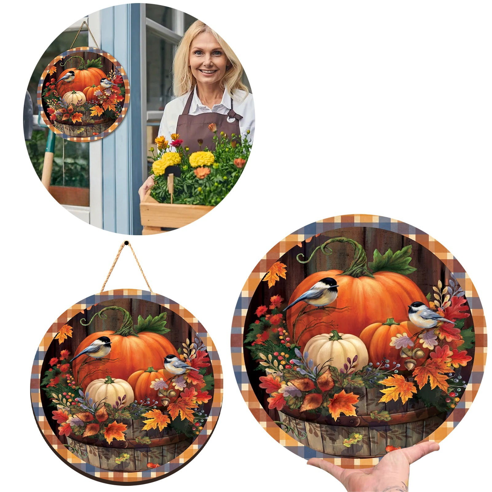 OVINYER Round Metal Sign Rustic Wall Decor Wall Plaque Fall Wreath Sign ...