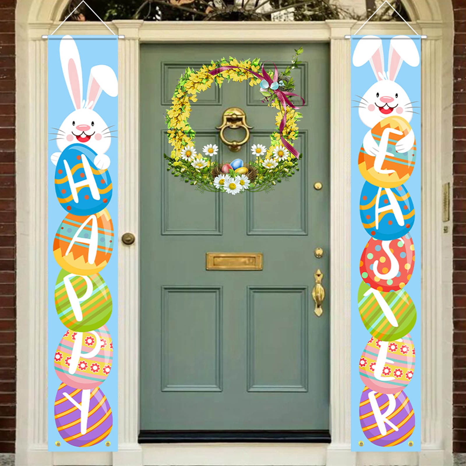 OVINYER New Easter Couplet Chicken Rabbit Bunting Party Scene Decorate ...