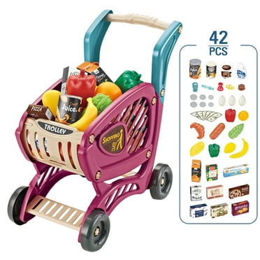 Children's Metal and Plastic Play Shopping Cart- Toddler's Toy Grocery ...