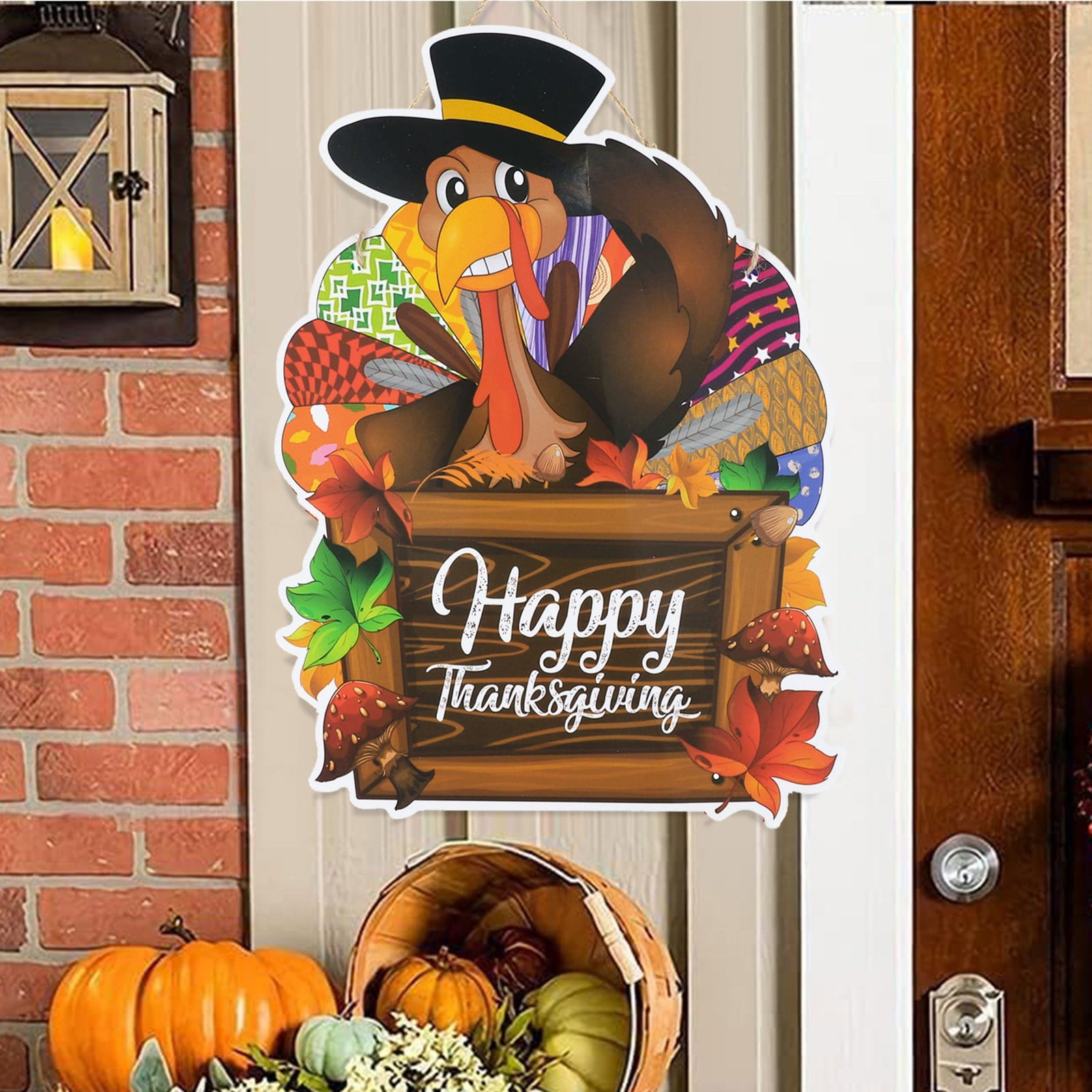 OVINYER Thanksgiving Turkey Door Sign Decor Wooden Wreath For Front ...