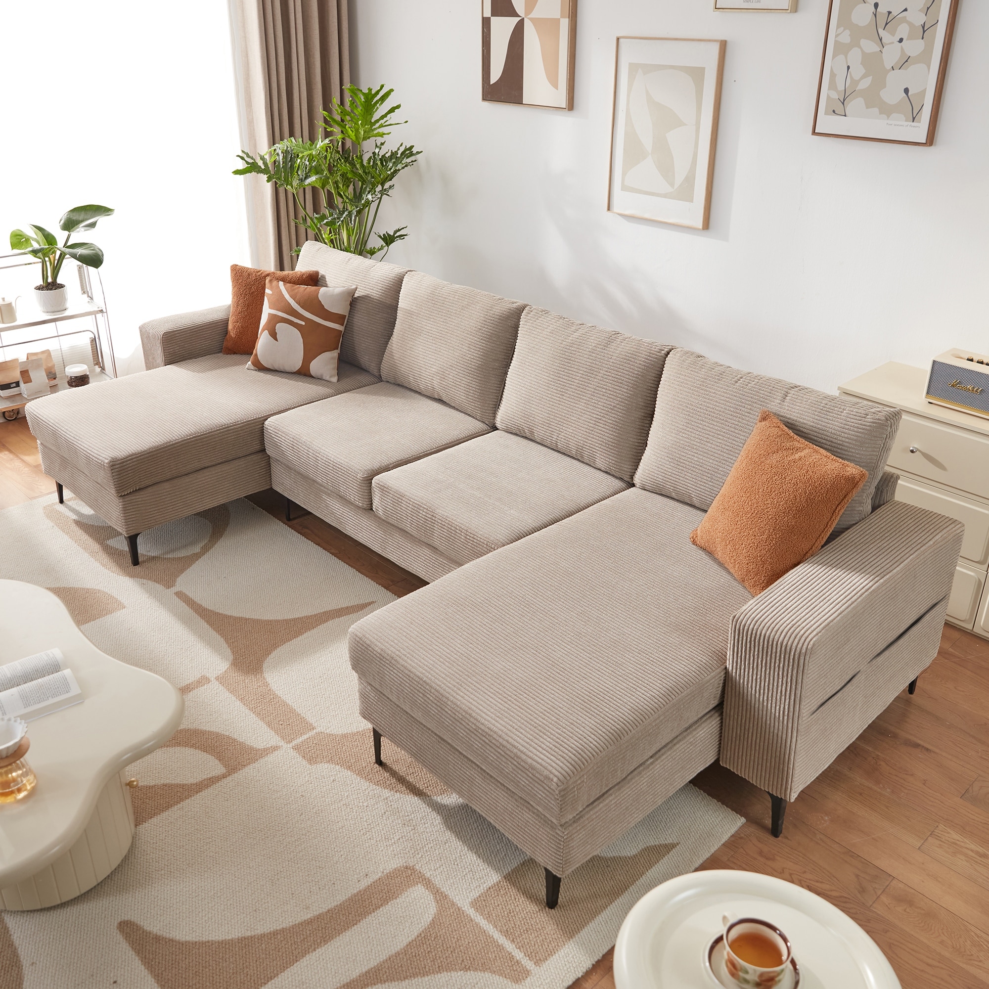 OVIOS Deep Seat Double Chaise Sofa Camel-Pit Stripes - Walmart.com