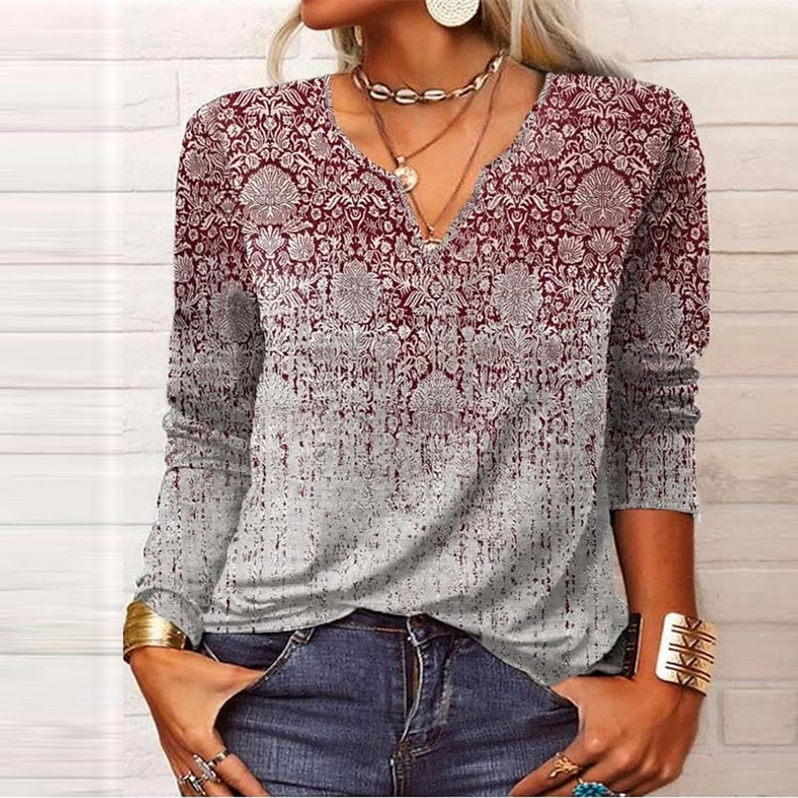 OVTICZA Button Down Blouse Long Sleeve Plus Size Tops for Women Western ...
