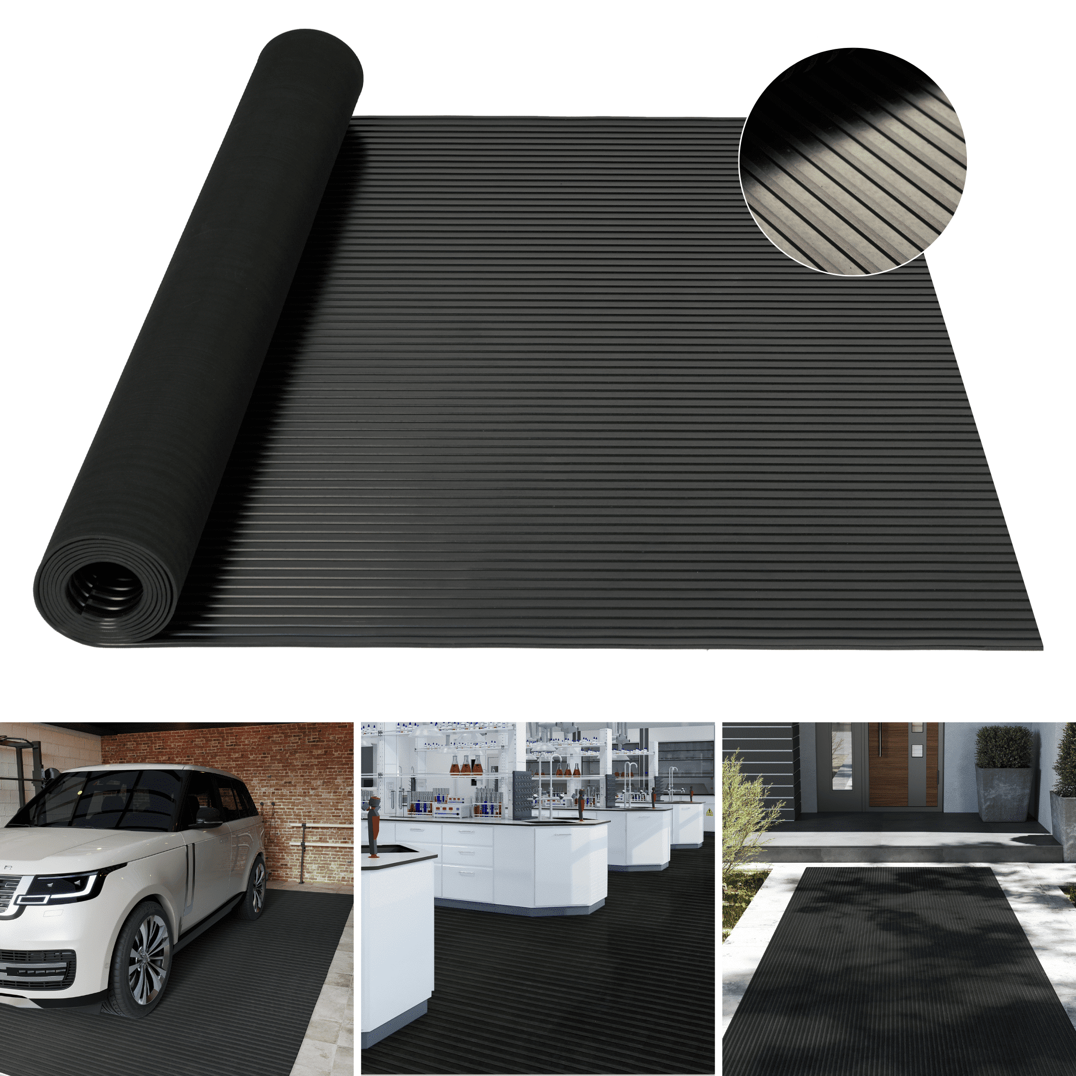 OVYEOFR Rubber Flooring Roll, Heavy Duty Garage Floor Mat, Corrugated ...