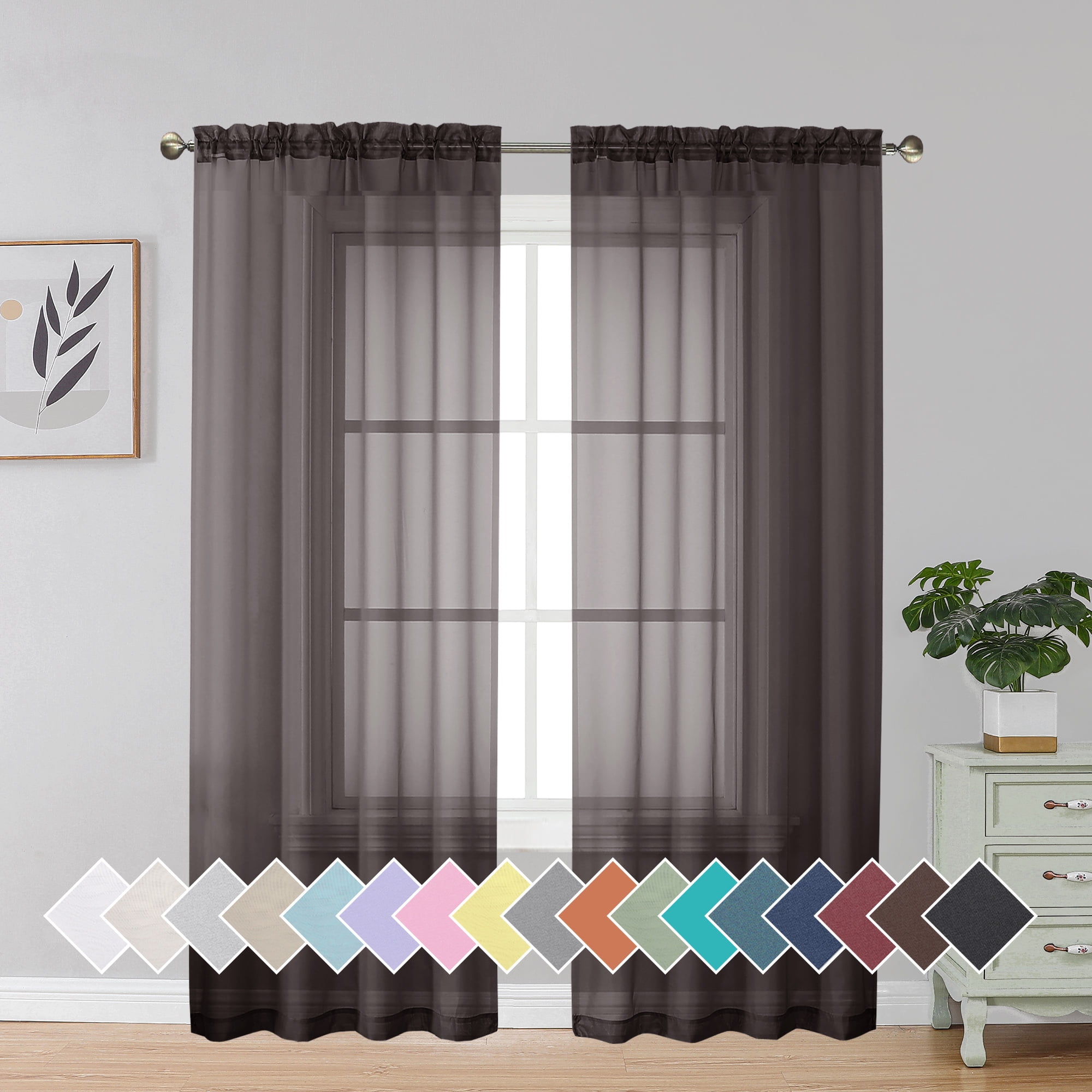 OVZME 2 Panels Sheer Curtains 72 Inches Long Light Weight Soft Voile Drapes, Window Curtain ...
