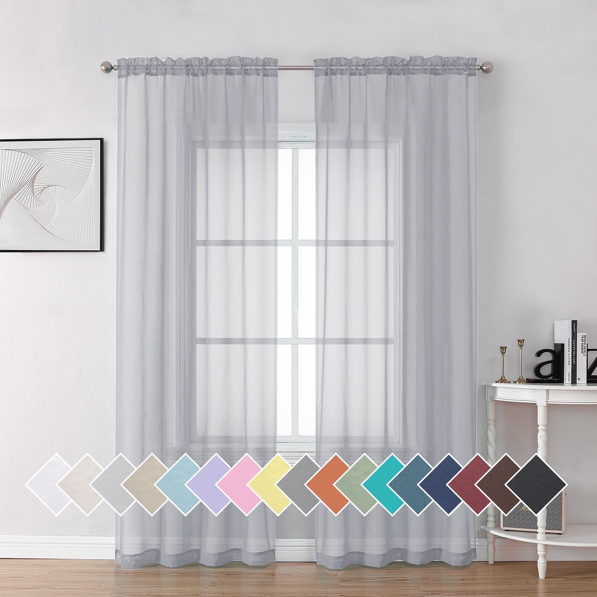 "OVZME Light Grey Sheer Curtain Panels, 2 Pieces, 84"" Long for Home Decor" - Walmart.com