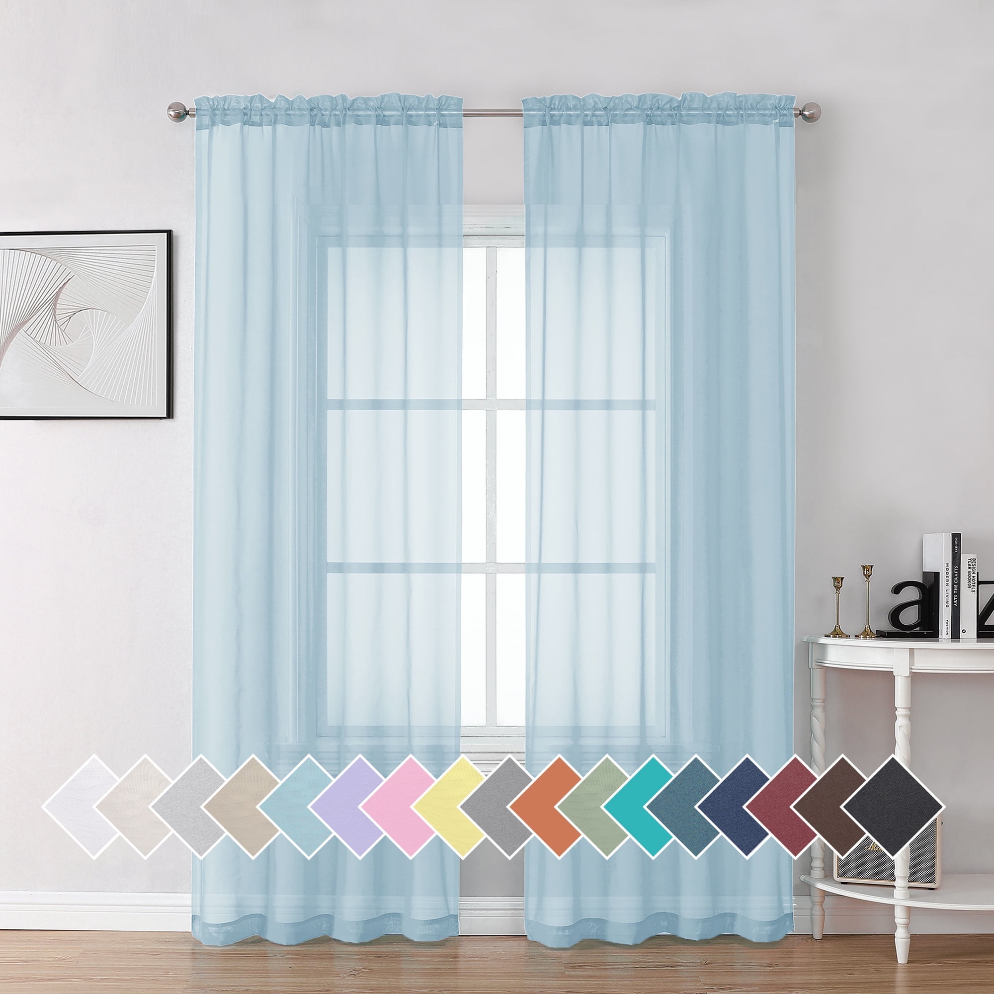 OVZME 2 Pieces Sheer Voile Curtains 84 inches Long, Lightweight Soft ...