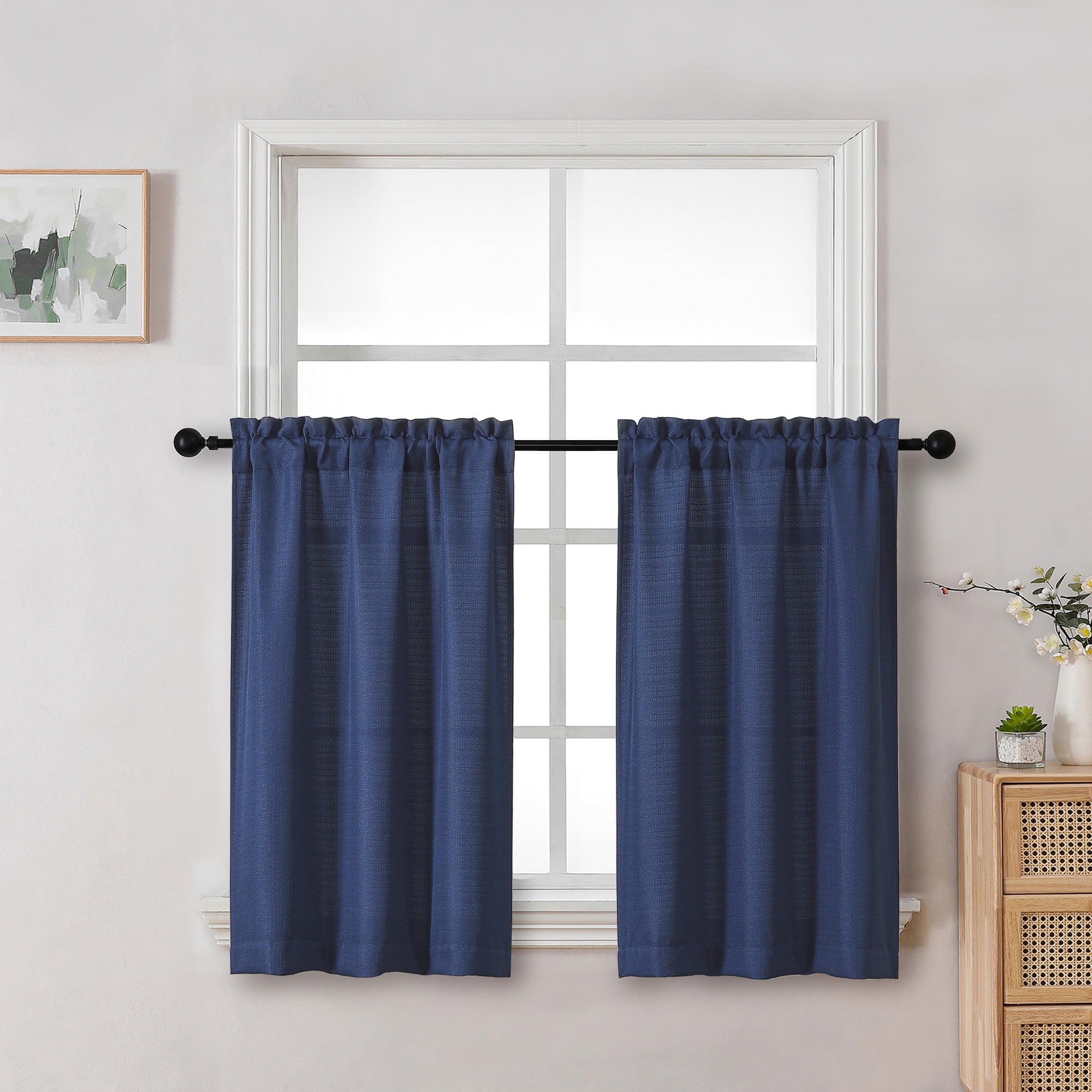 OVZME Bethany Blue Curtains Tier 36 Inch Length 2 Panels, Soft Airy ...