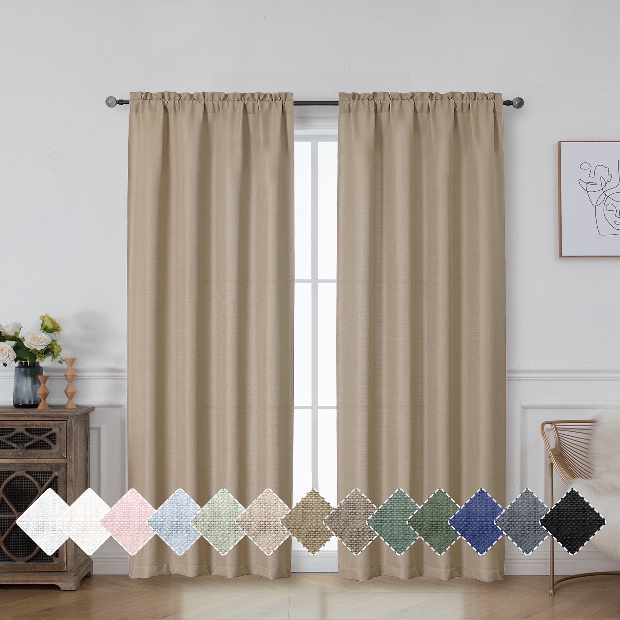 OVZME Light Filtering Faux Linen Curtains for Living Room Bedroom 40W x ...