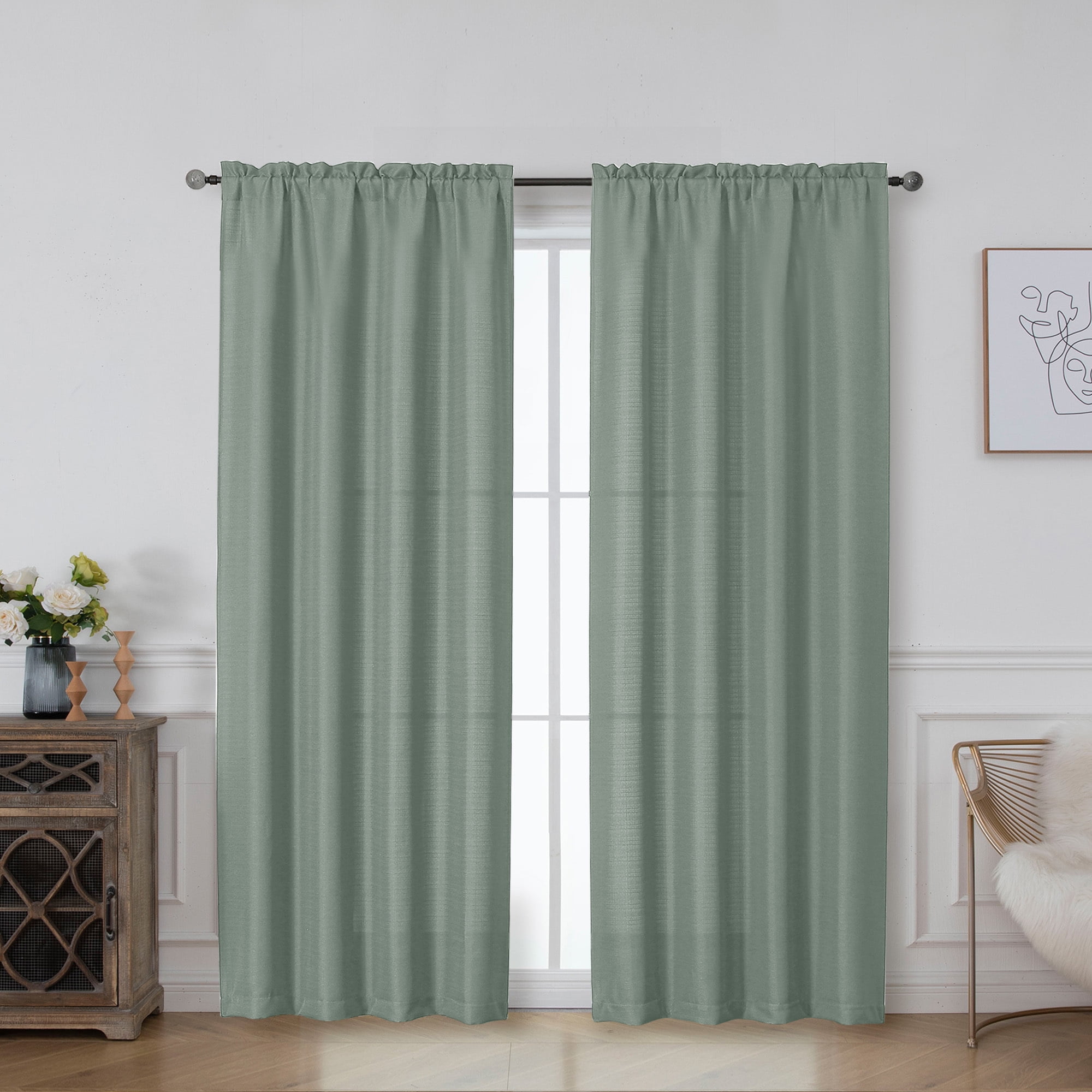 OVZME Bethany Curtains 72 Inches Long 2 Panels, Fresh Slub Linen ...
