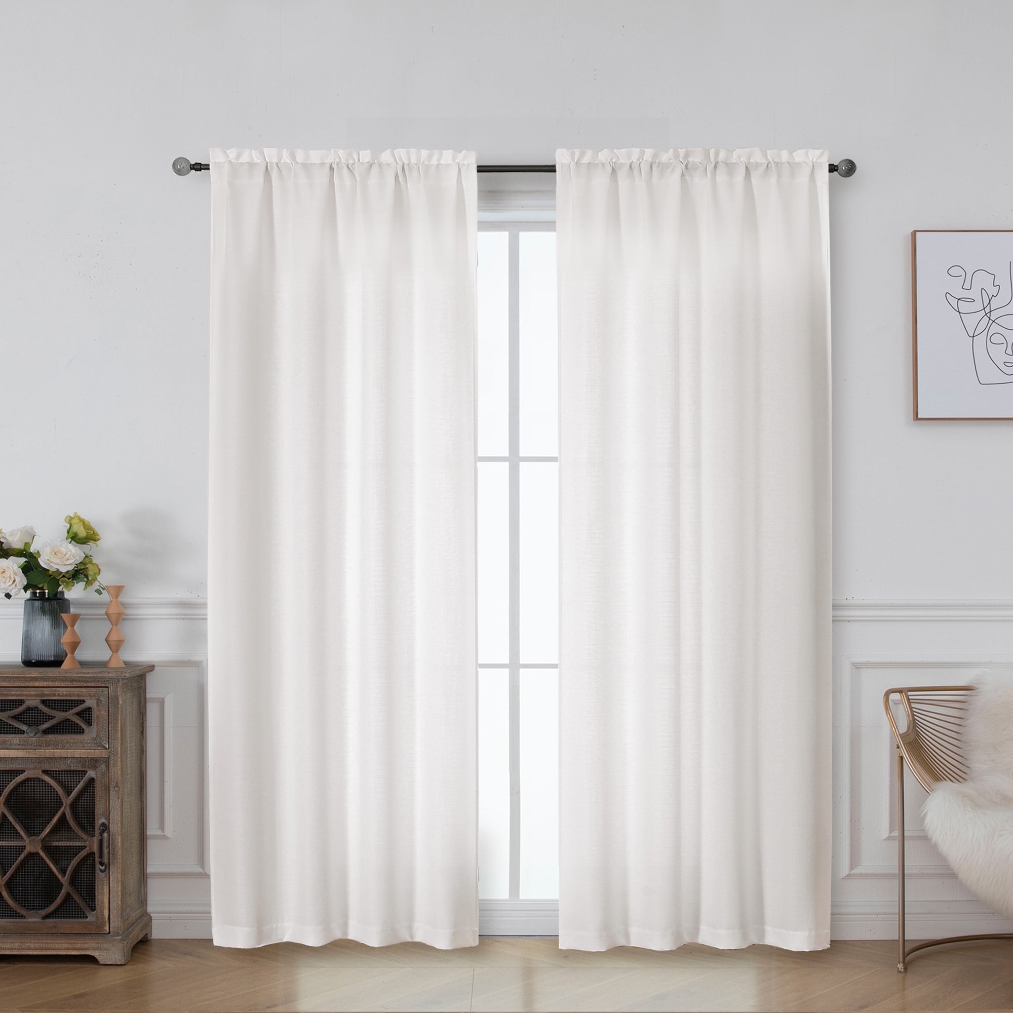 OVZME Linen Textured Curtains 72 Inches Long, Light Filtering Door ...