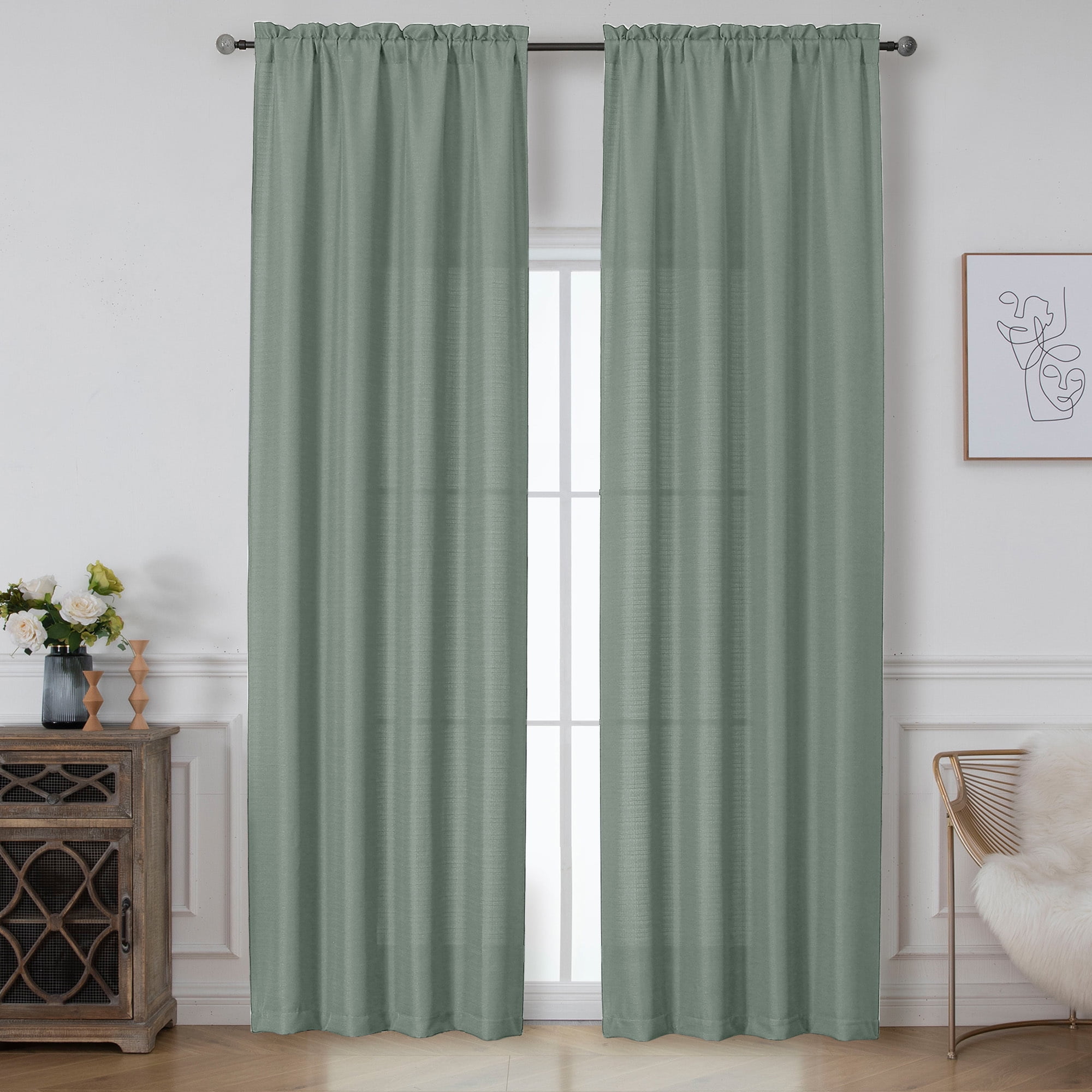 OVZME Bethany Extra Long Semi Curtains 96 Inches Long 2 Panels Set ...