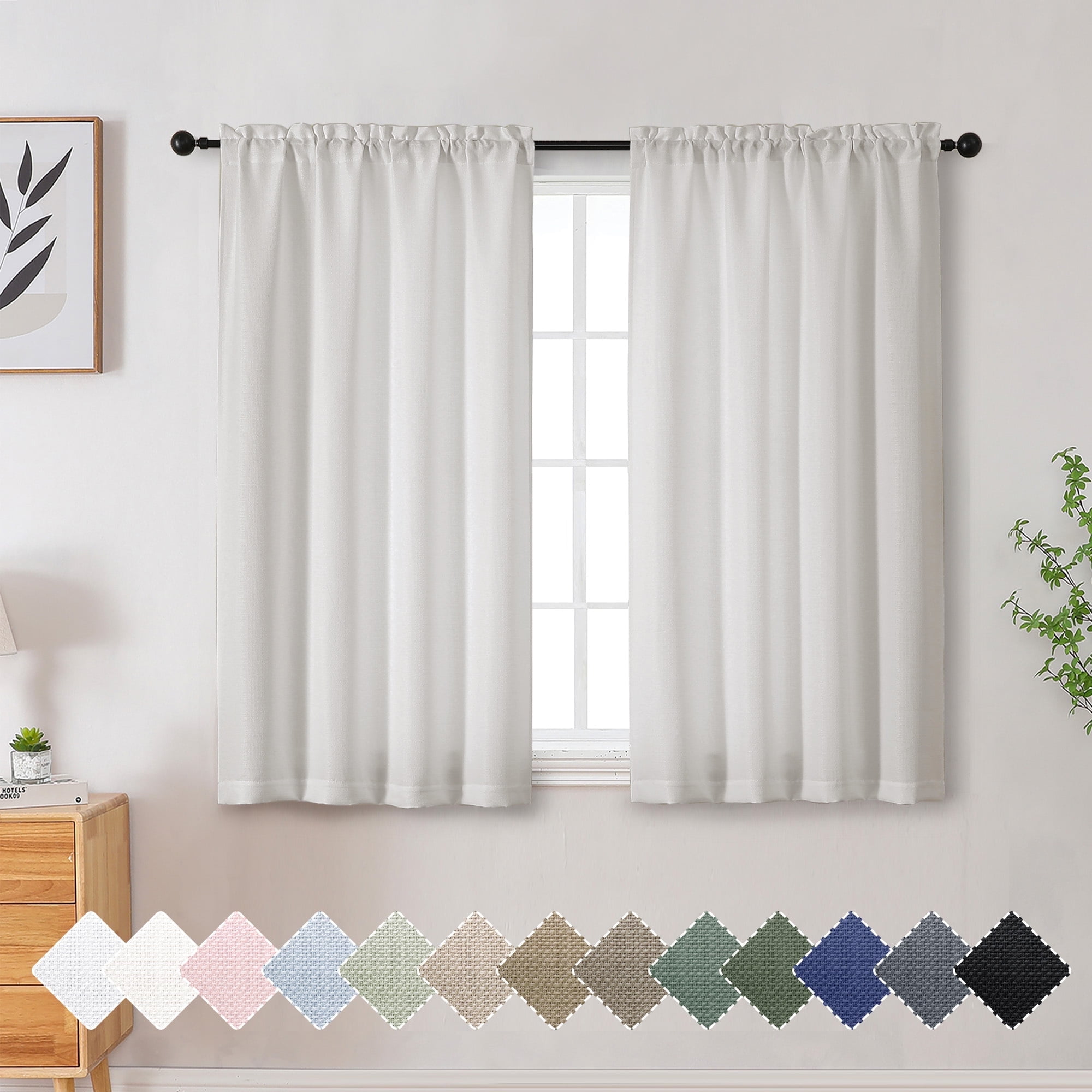 OVZME Bethany Ivory Light Filtering Curtains 45 Inch Length for Bedroom ...